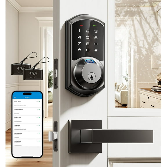 Ulecoce Fingerprint Keypad Deadbolt with Handle Set, Keyless Entry Door ...