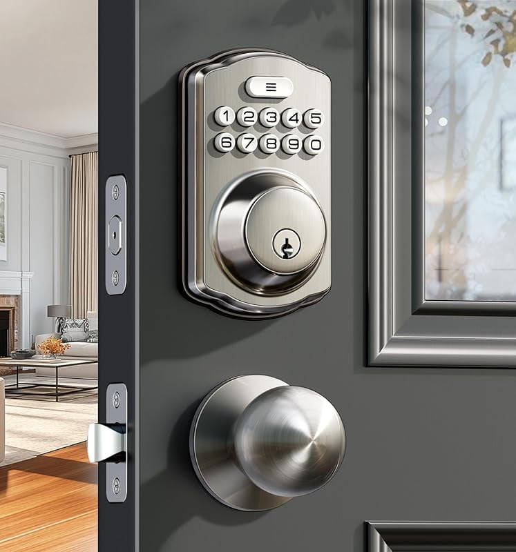 Veise Keyless Entry Door Lock with 2 Knobs, Electronic Backlit Keypad ...