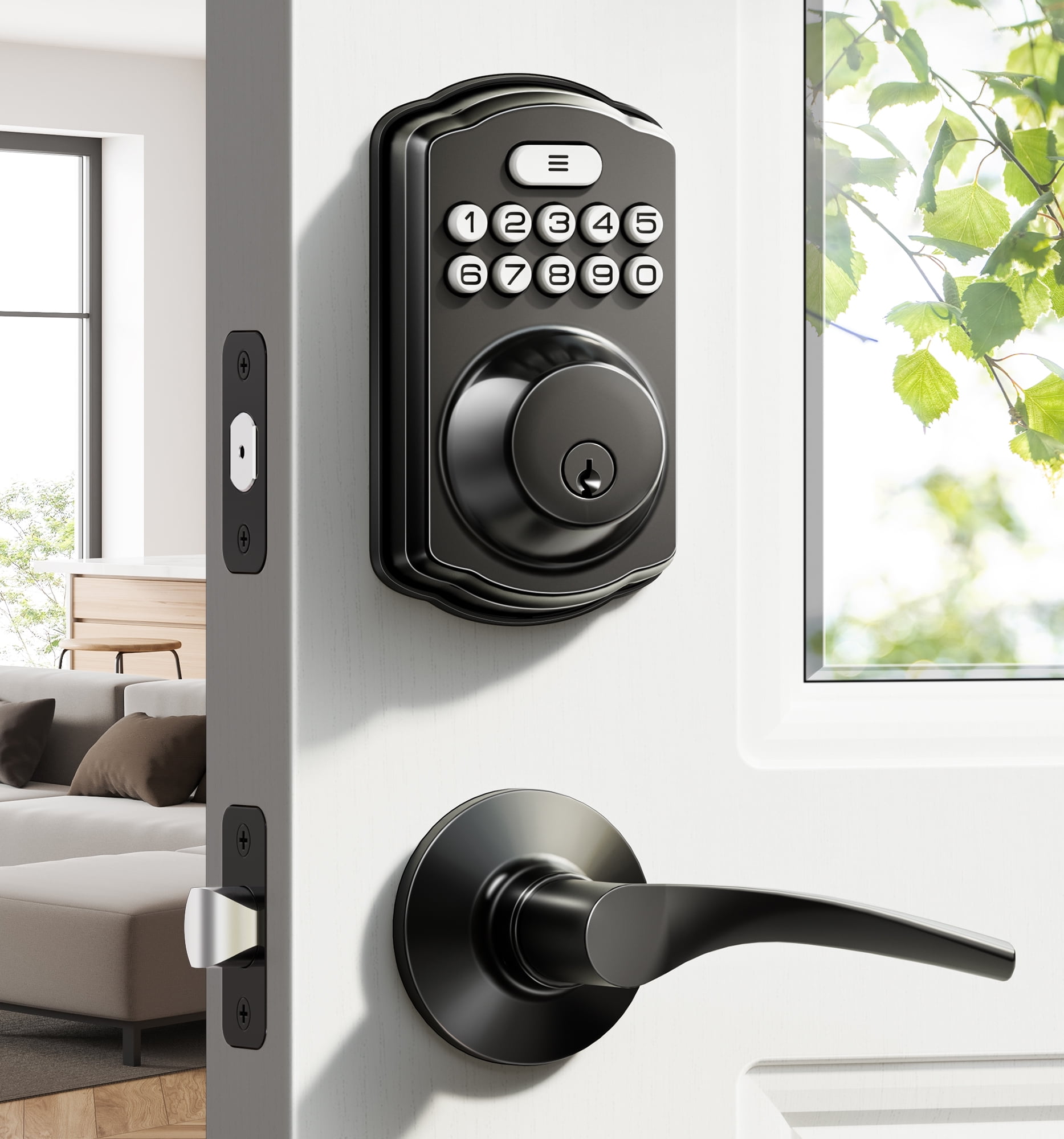 Veise Keyless Entry Door Lock with 2 Lever Handles - Electronic Keypad ...