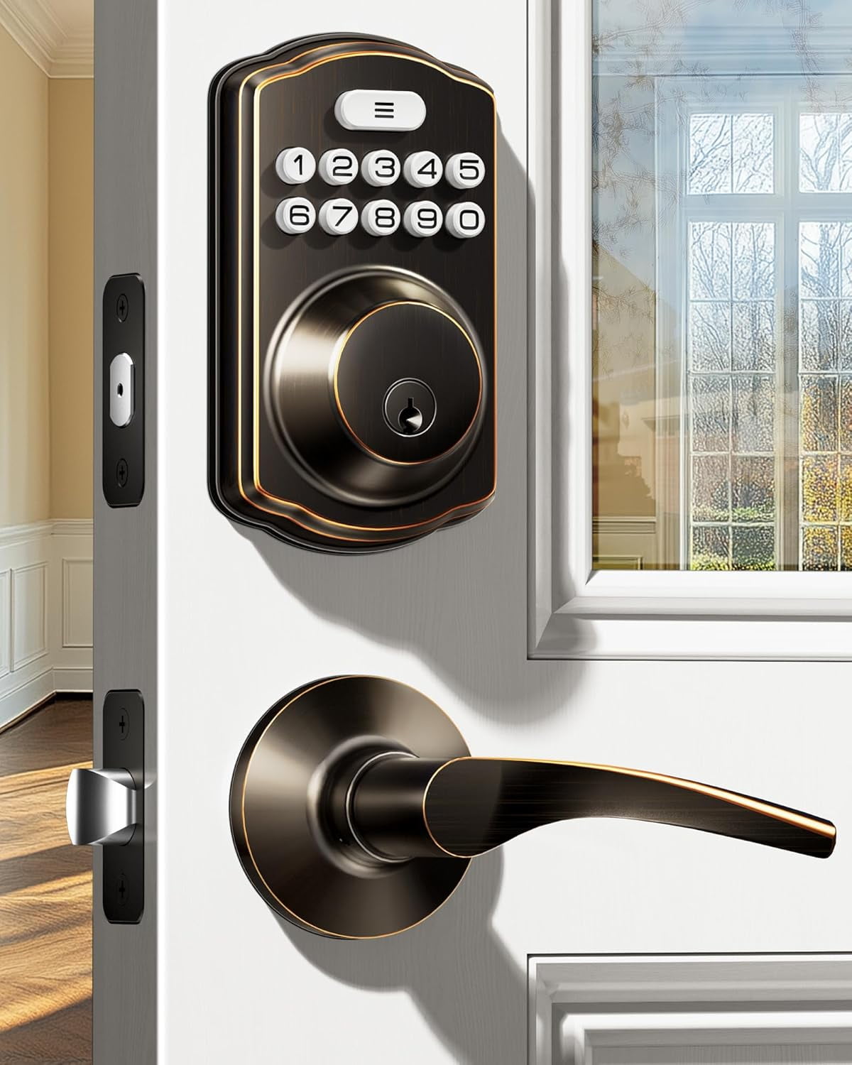 Veise Keyless Entry Door Lock with 2 Lever Handles - Electronic Keypad ...