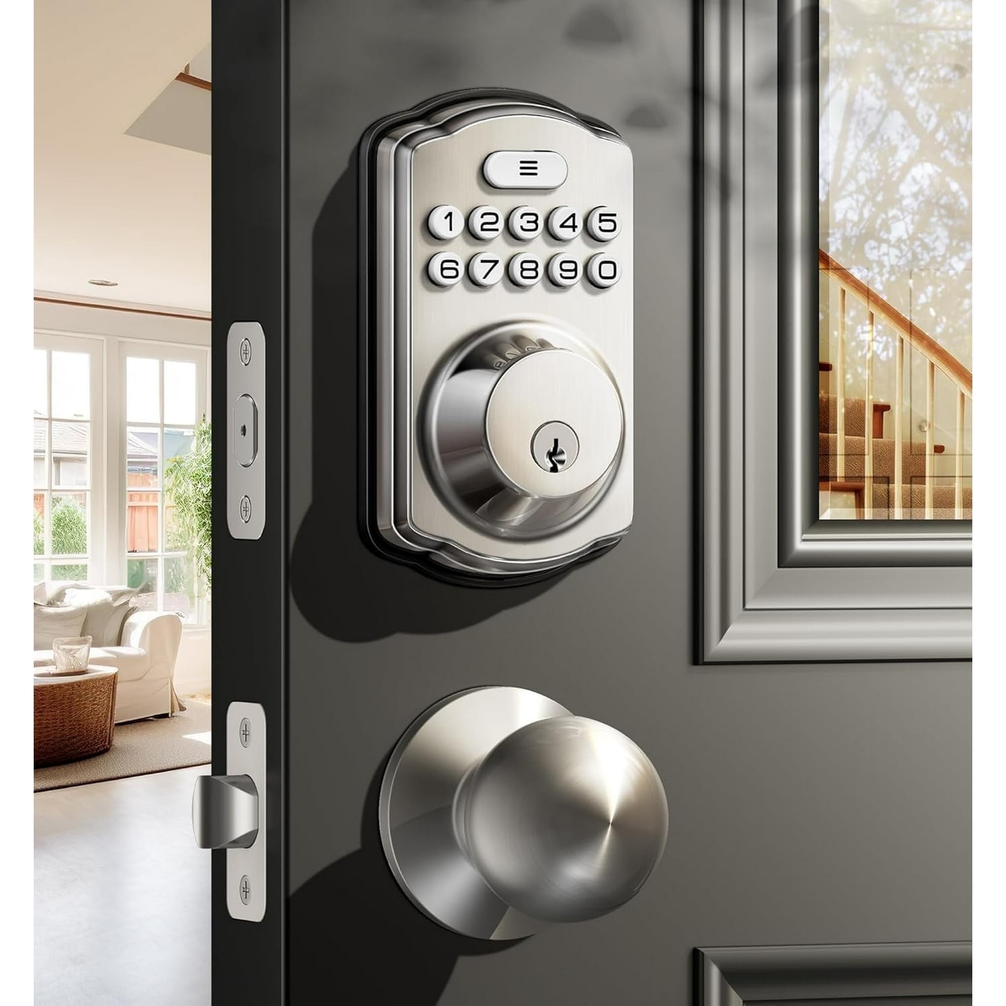 Veise Keyless Entry Door Lock with 2 Knobs, Electronic Backlit Keypad ...