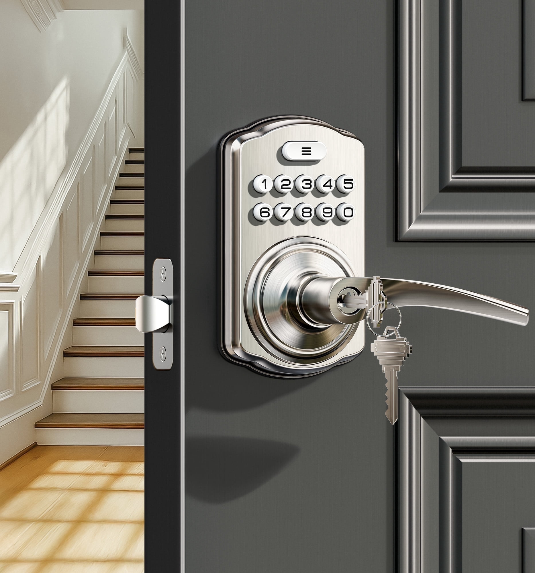 Veise Keypad Door Lock with Handle, Keyless Entry for Front Door ...