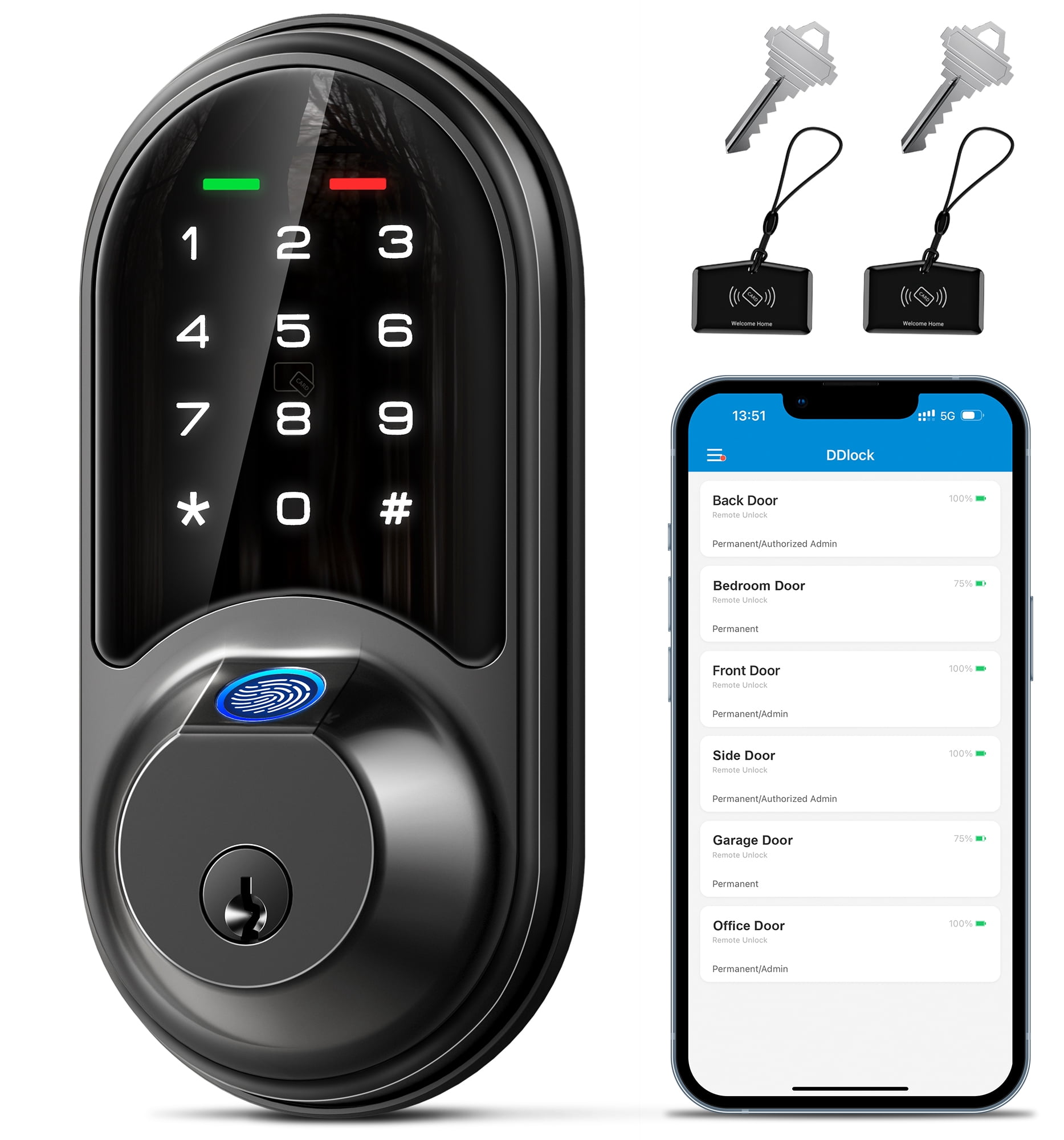 Veise RZ07 Fingerprint Smart Lock, 7-in-1 Smart Locks for Front Door ...