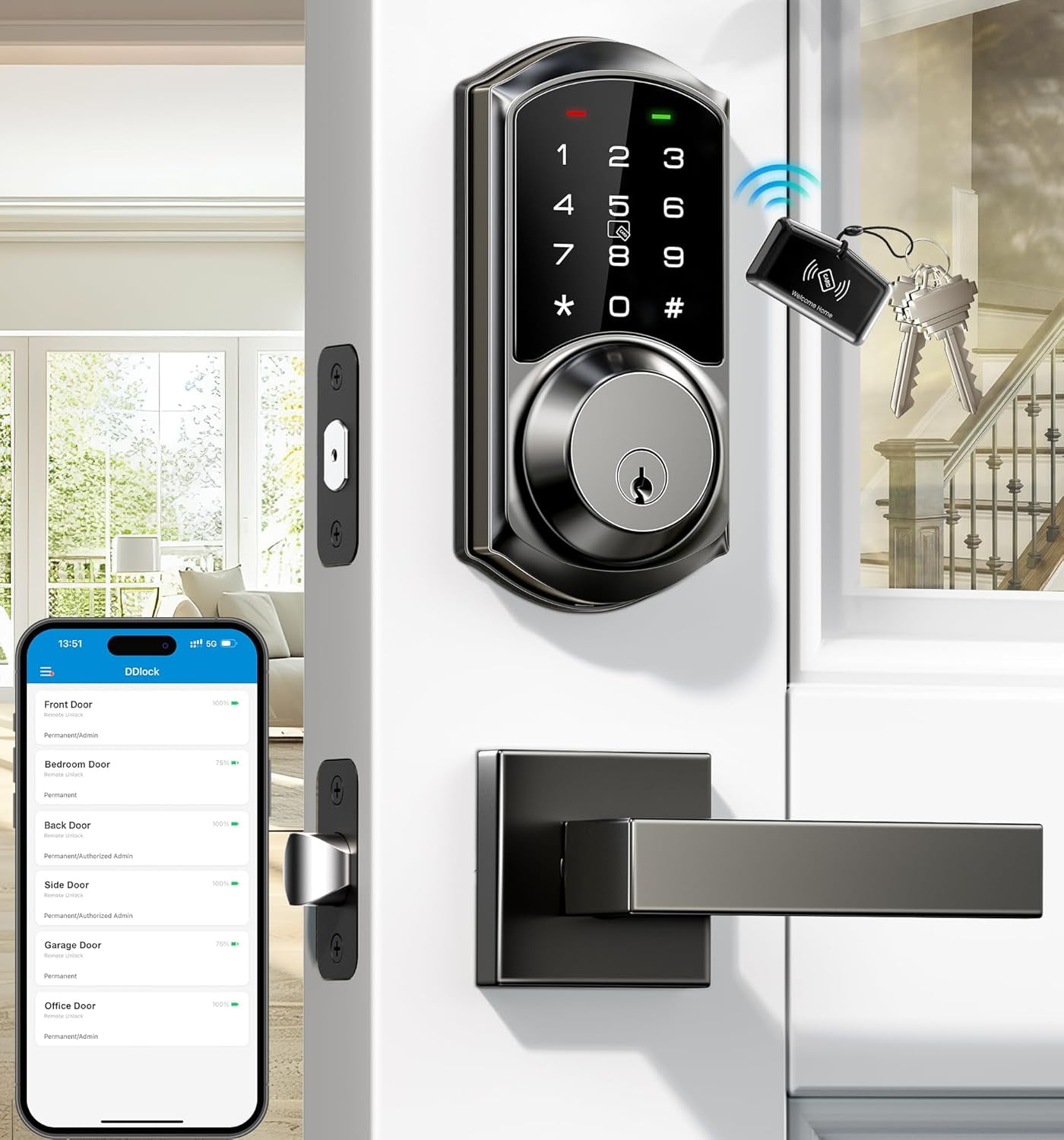 Veise Smart Locks with 2 Lever Handle Set, App Control, Keyless Entry ...