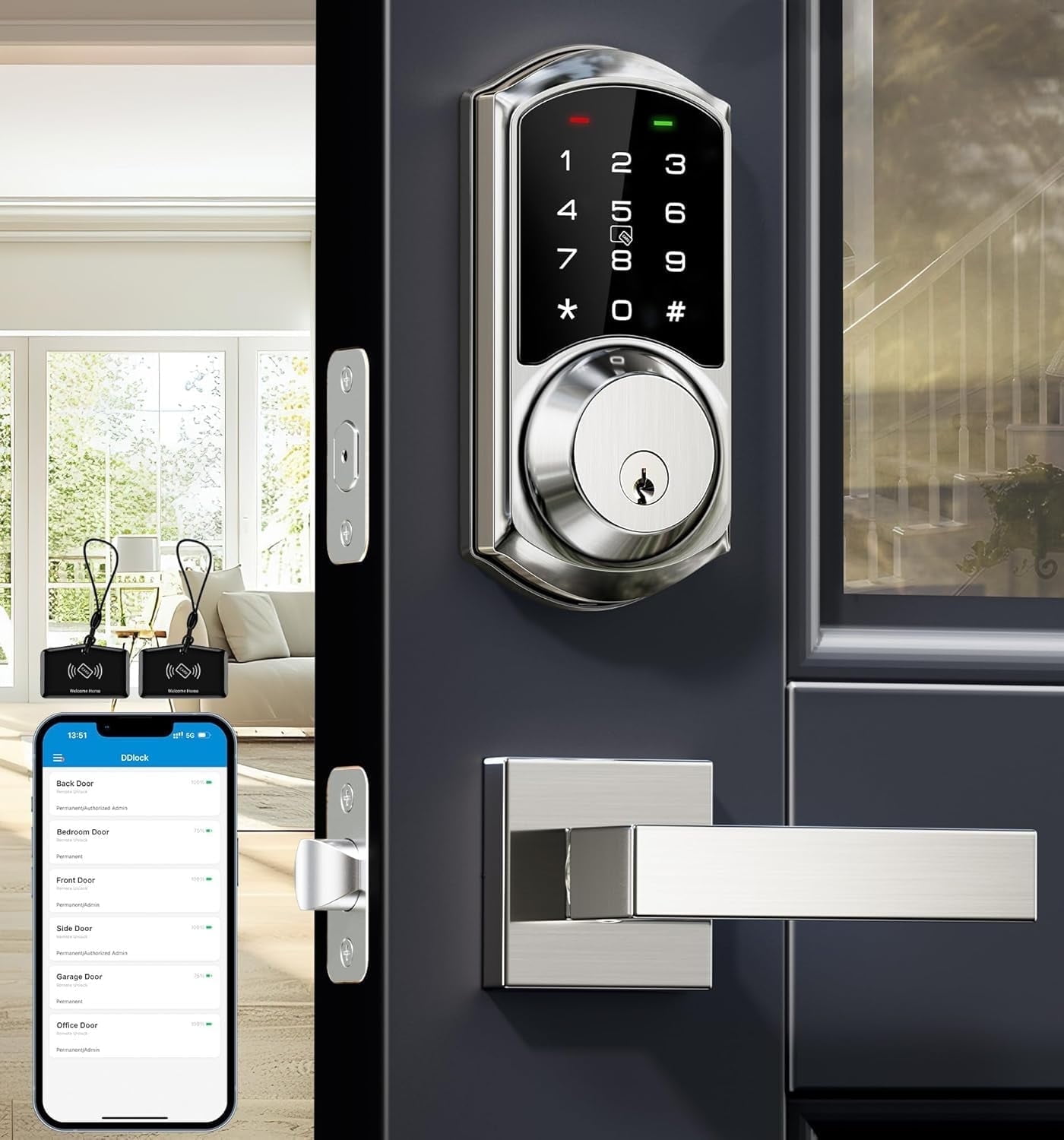 Veise Keypad Smart Lock with Levers, Digital Pad Deadbolt Door Lock ...