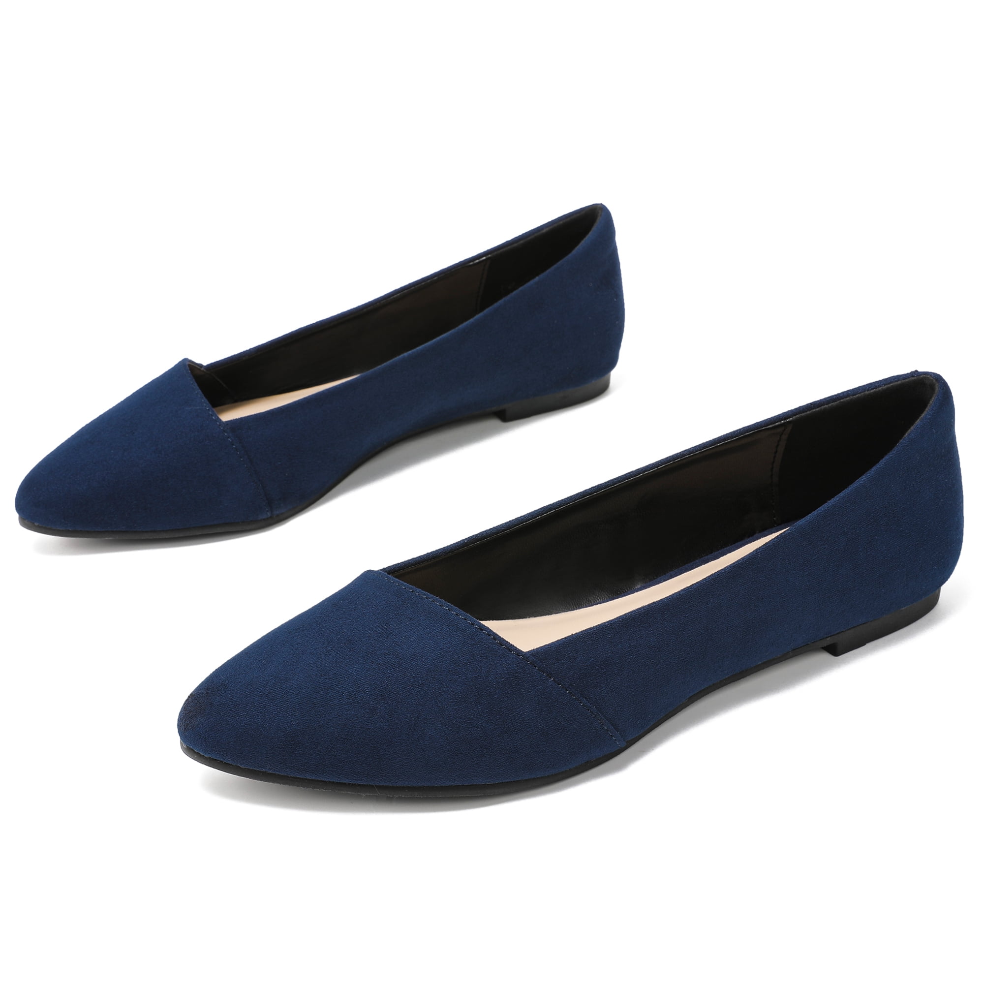 Veittes Women's Wide Width Suede Ballet Flats - Pointed Toe, Anti-Slip ...