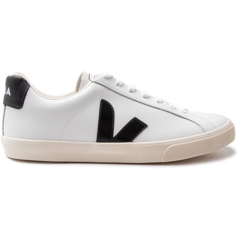 Men's Veja Esplar Low Logo Leather Lace-up Trainers, White with Black V ...