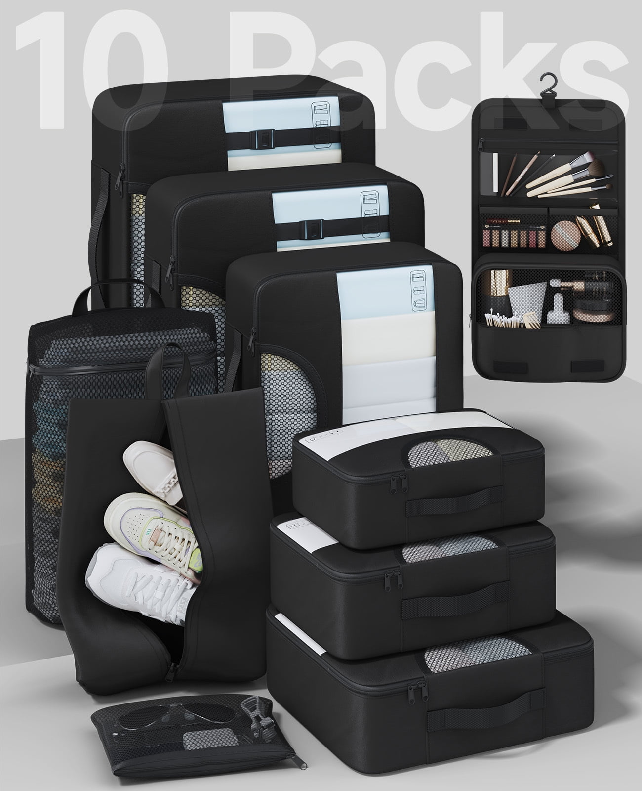 Veken 10 Set Packing Cubes for Travel Essential, Suitcase Organizer ...