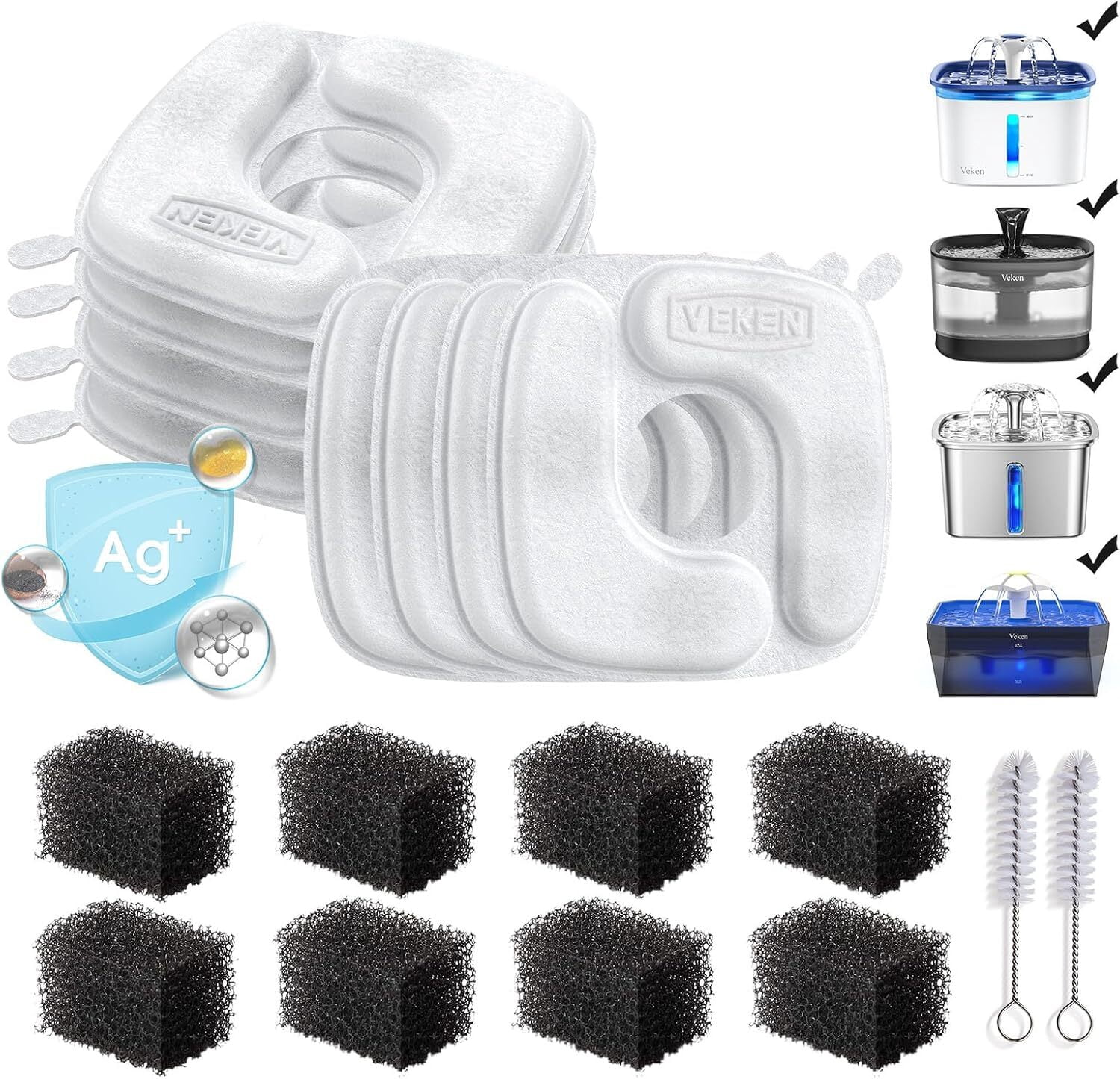 Veken Cat Water Fountain Filters, 8 Pack Replacement Filters & 8 Pack ...