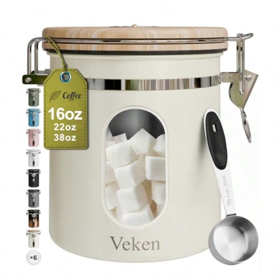 Veken Coffee Sugar Canister with Window Airtight Stainless Steel ...