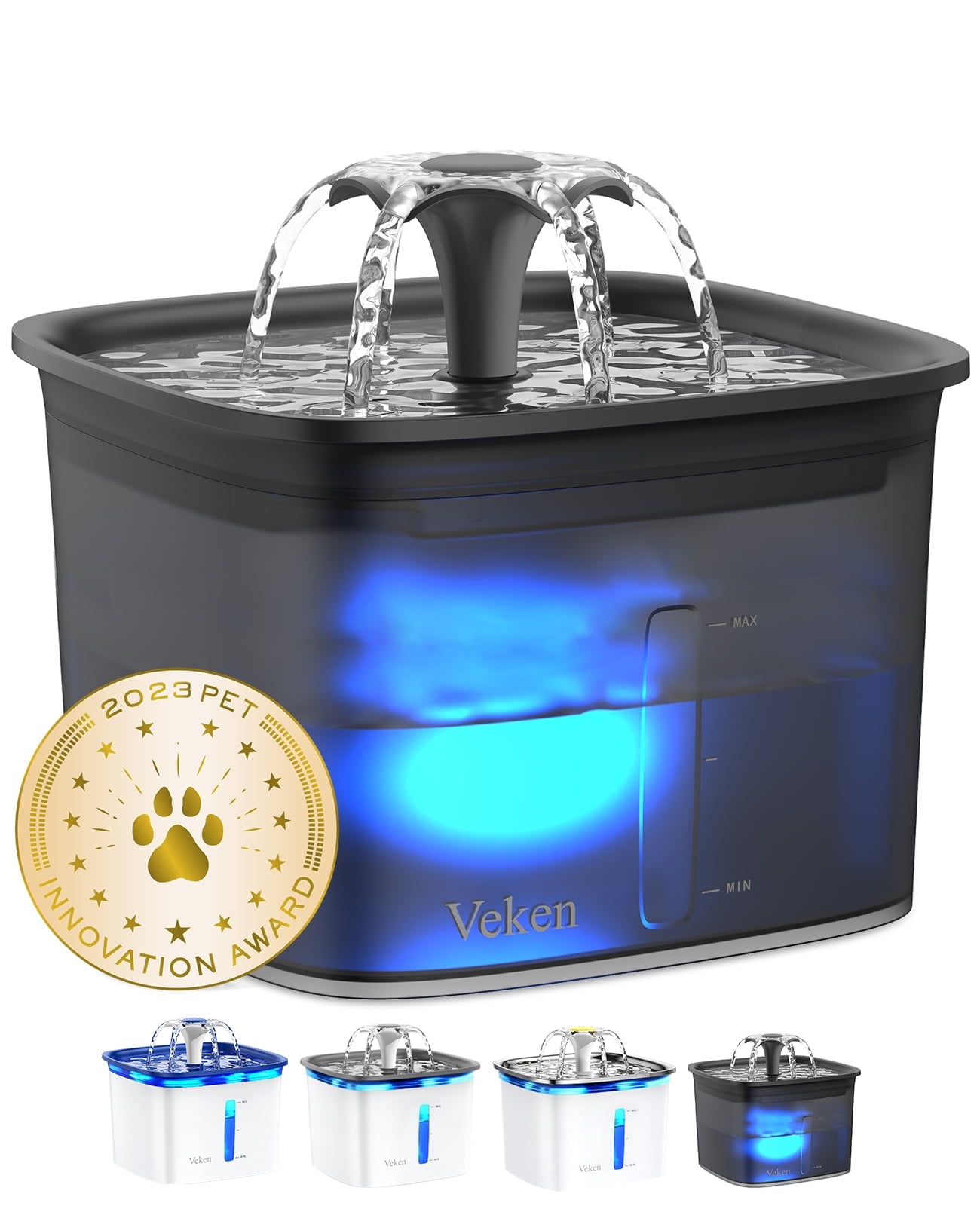 Veken Innovation Award Winner 95oz/2.8L Pet Fountain, Automatic Cat ...