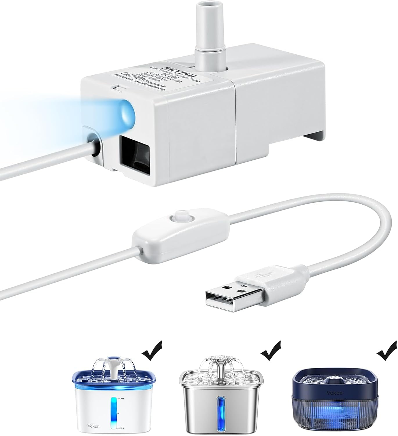 Veken Replacement Pump for 67oz, 95oz and 135oz Pet Fountain Cat Water ...