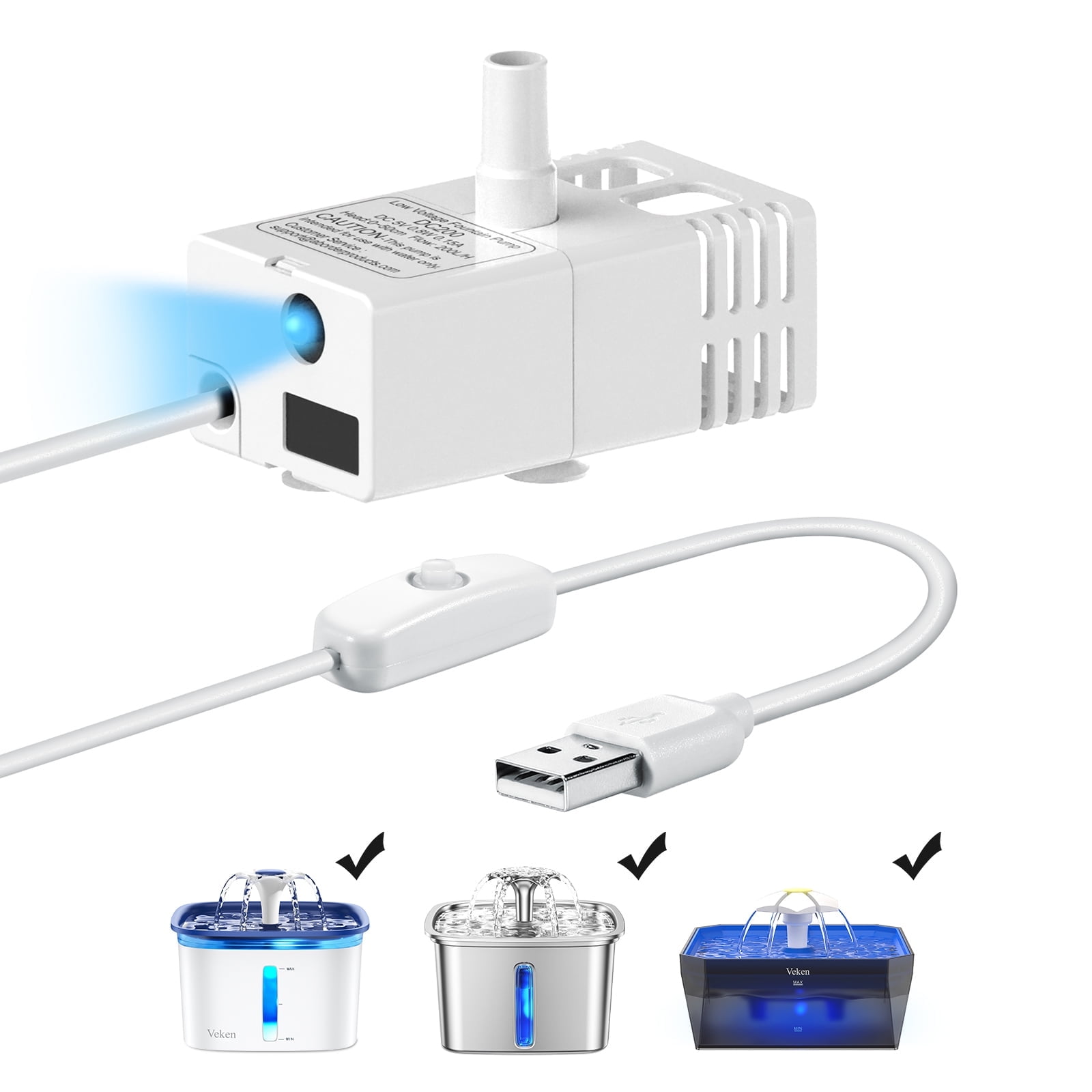 Veken Replacement Pump, 67oz 95oz 135oz Pet Water Fountains for Cats ...