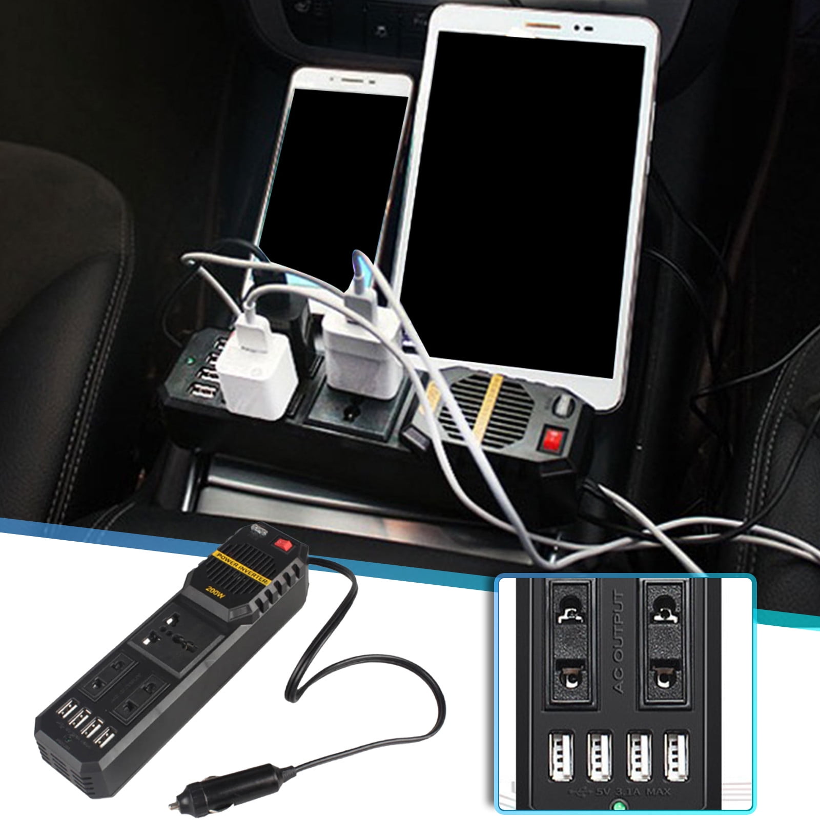 Vekome 200W Car Inverter 12V To 220V Car Laptop Charging Inverter Car ...