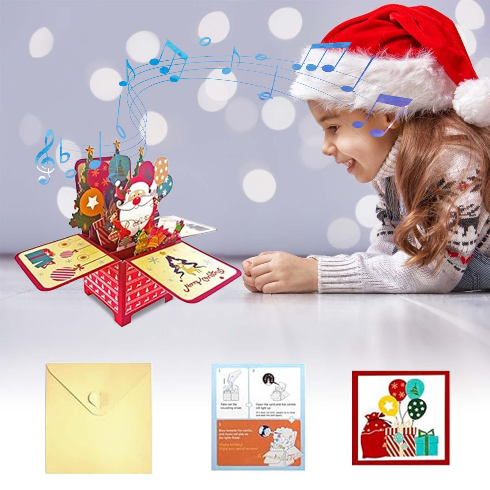 Vekome Christmas Card Up Christmas Tree With Lights And Music Greeting ...