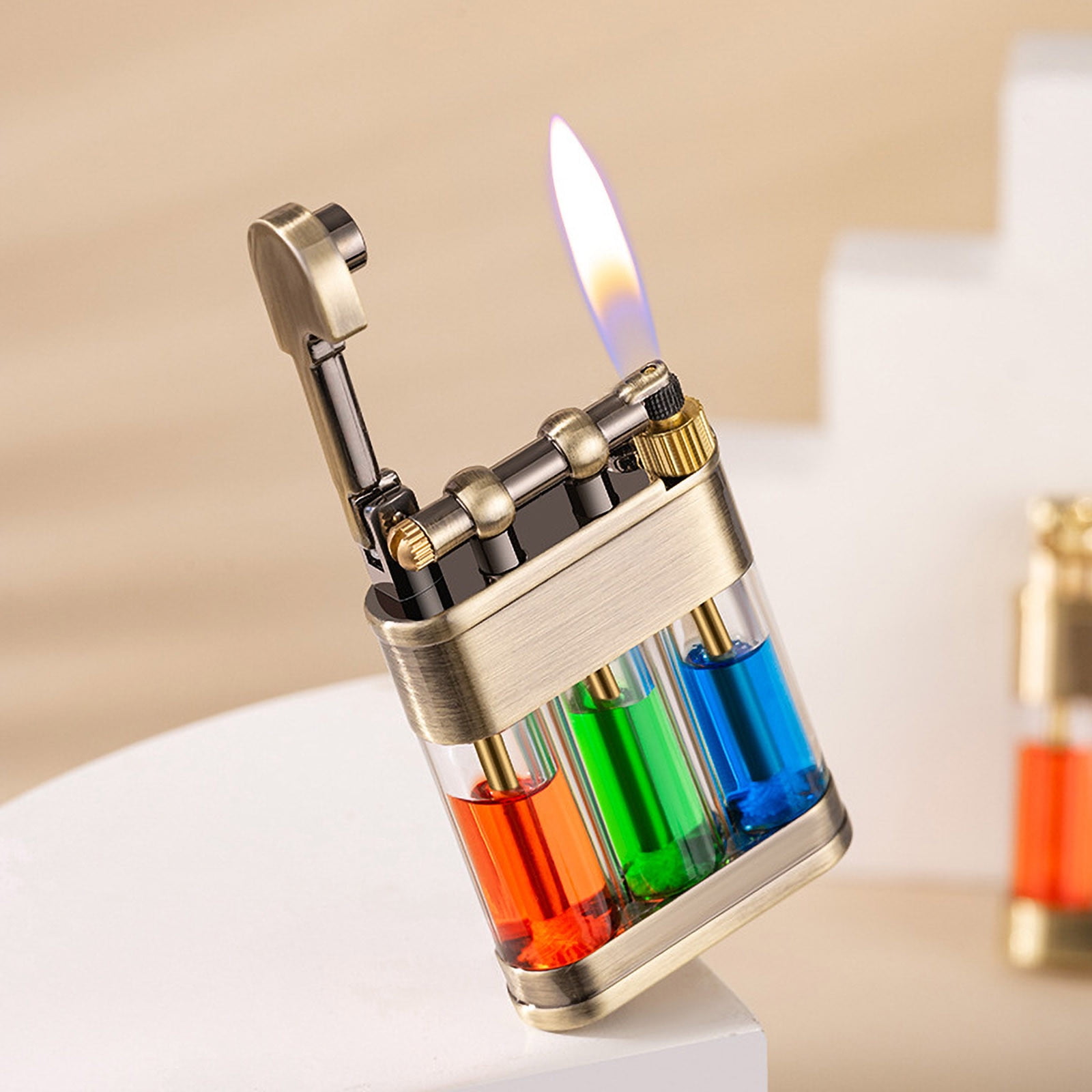 Vekome Retro Clear Kerosene Lighter Refillable Metal Lighter Soft Flame ...