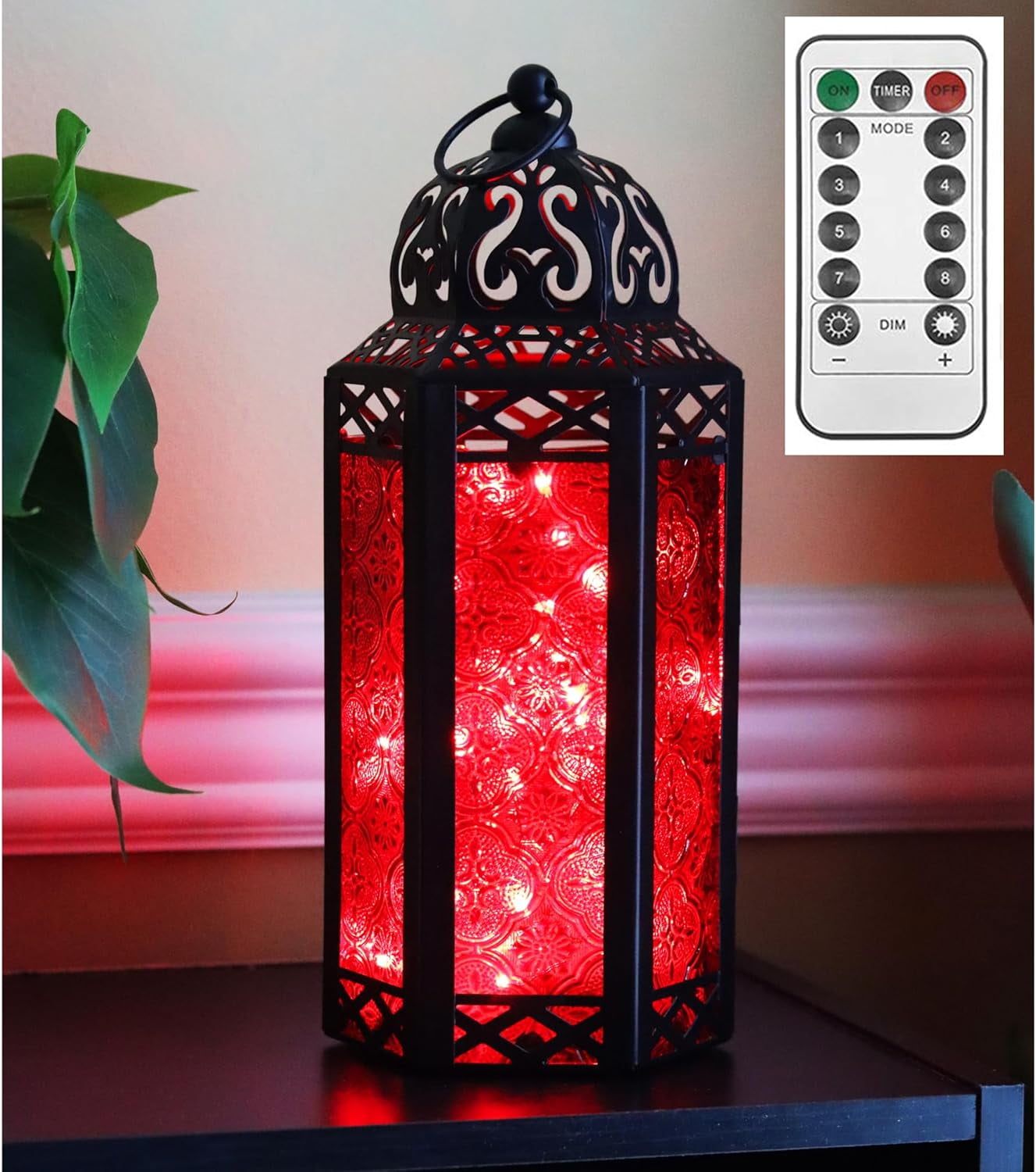 Moroccan Metal Candle Lantern Holder with LED Fairy String Lights ...