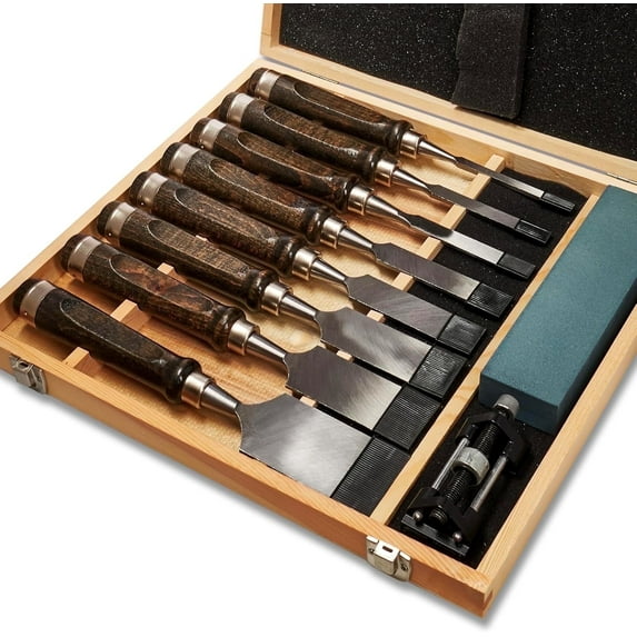 Velamnia 10-Piece Wood Chisels Set for Woodworking with Honing Guide ...