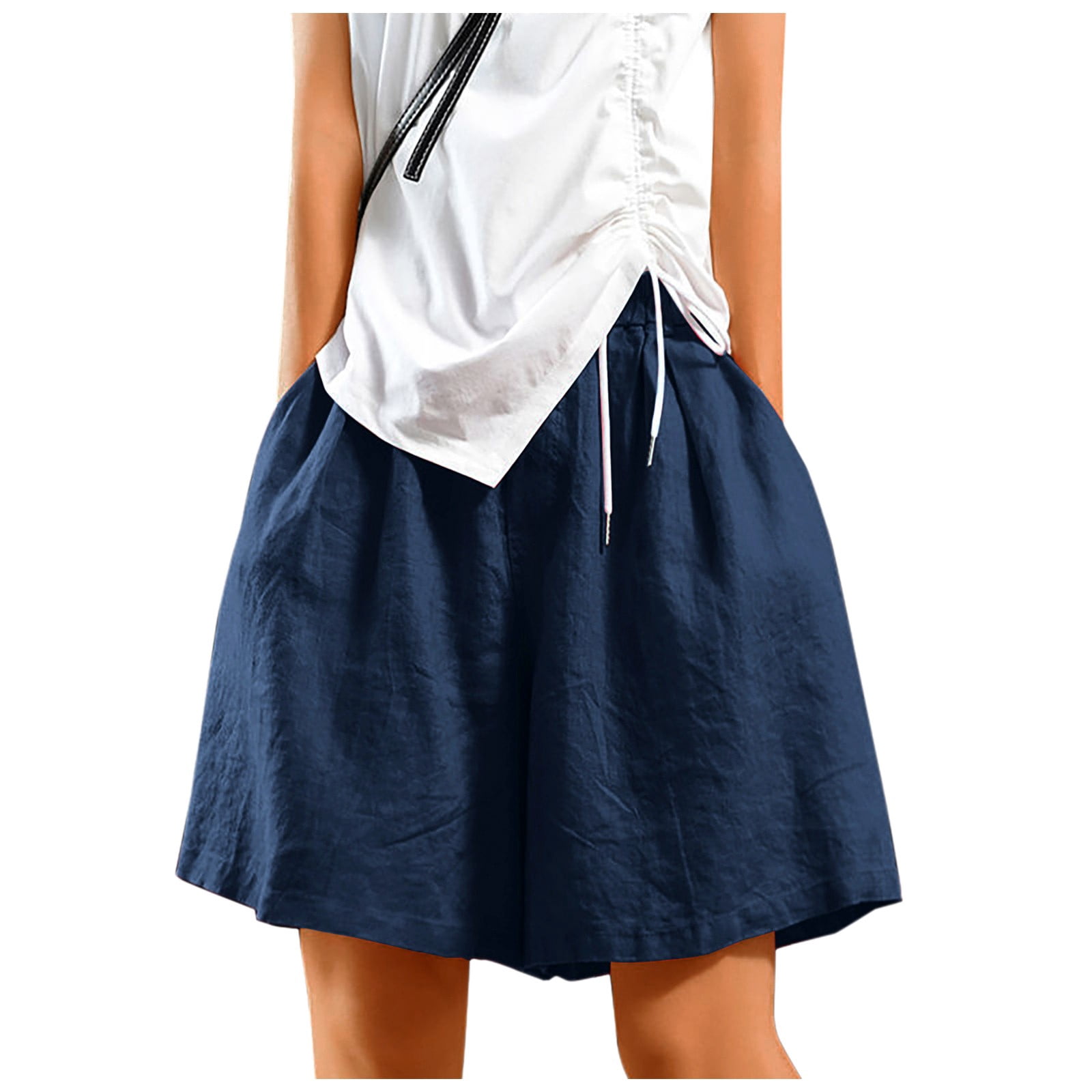 Velaura Shorts For Women Casual Loose Wide Leg Linen Shorts Knee Length ...