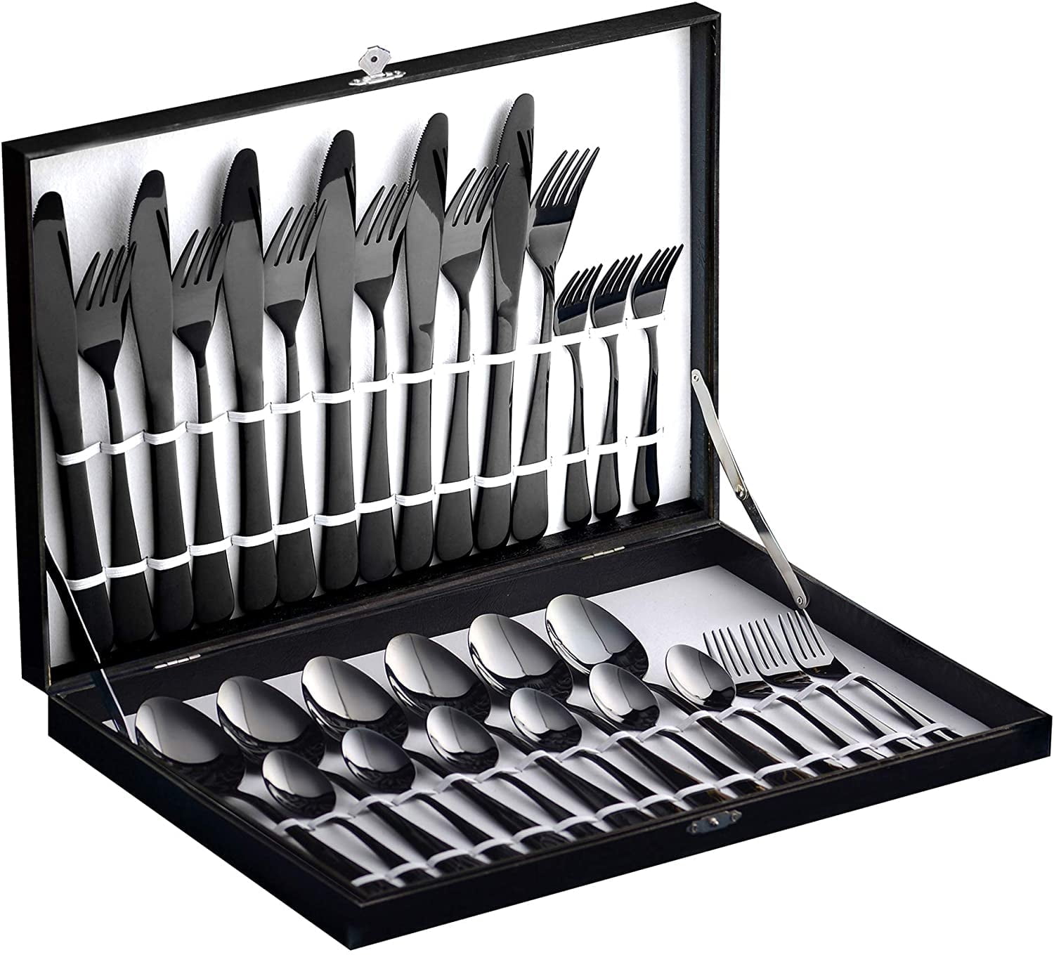 Velaze 30-Piece Black Silverware Flatware Cutlery Set, 18/10 Stainless ...