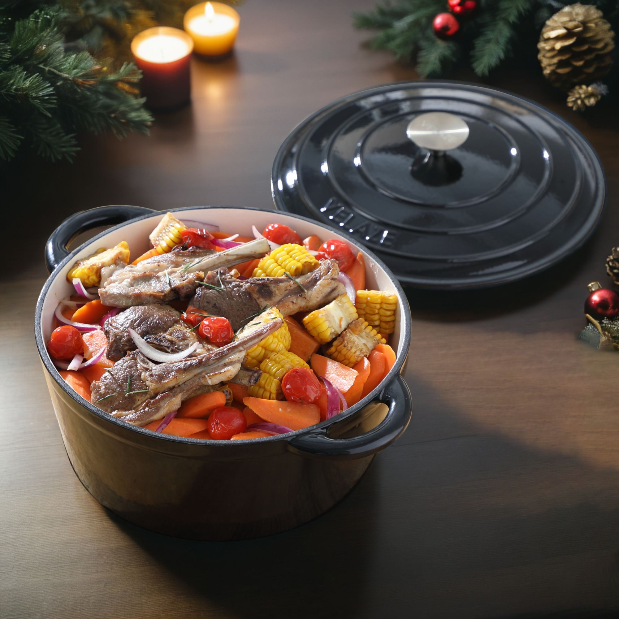 Velaze Enameled Cast Iron Dutch Oven, Dual Handles Dutch Oven Pot with ...