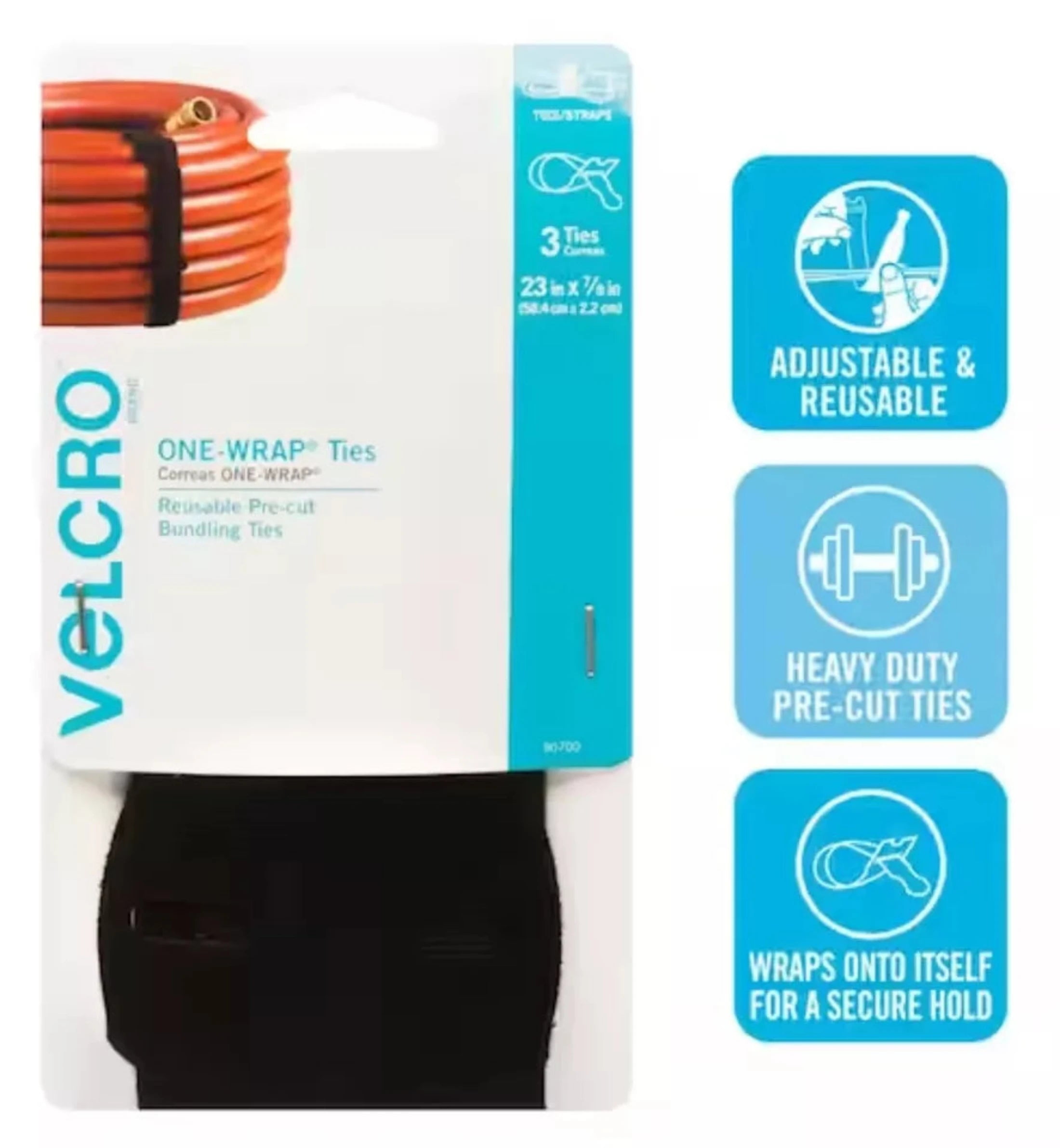 Velcro 90700 3-Count Pack of One Wrap 23" x 7/8" Pre-Cut Hook & Loop ...