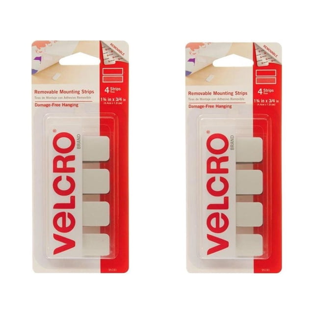 Velcro Brand Removable Mounting Strips White 1.75 x .75 inch 4 Count, 2 ...