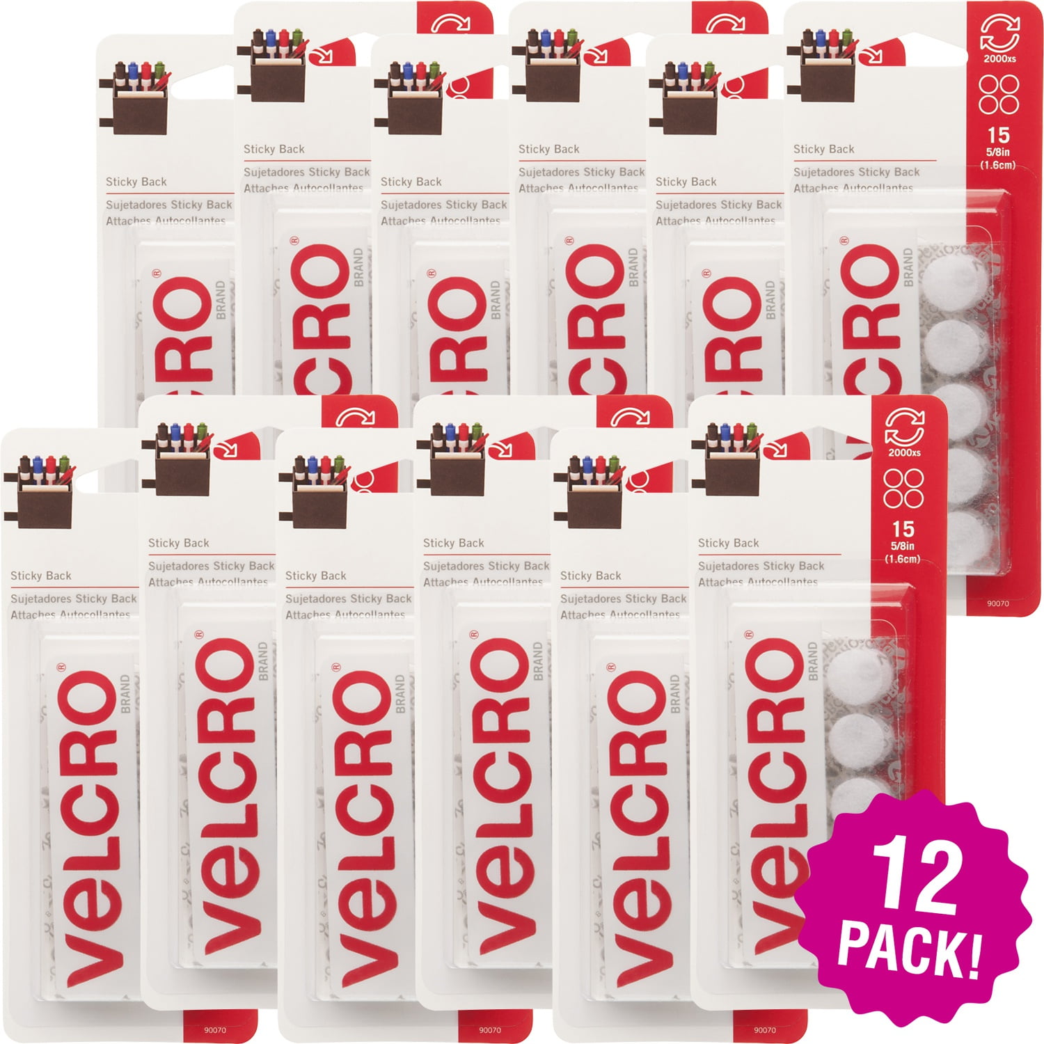 Velcro(R) Brand Sticky Back Coins .625" 15 Count, Multipack Of 12 ...
