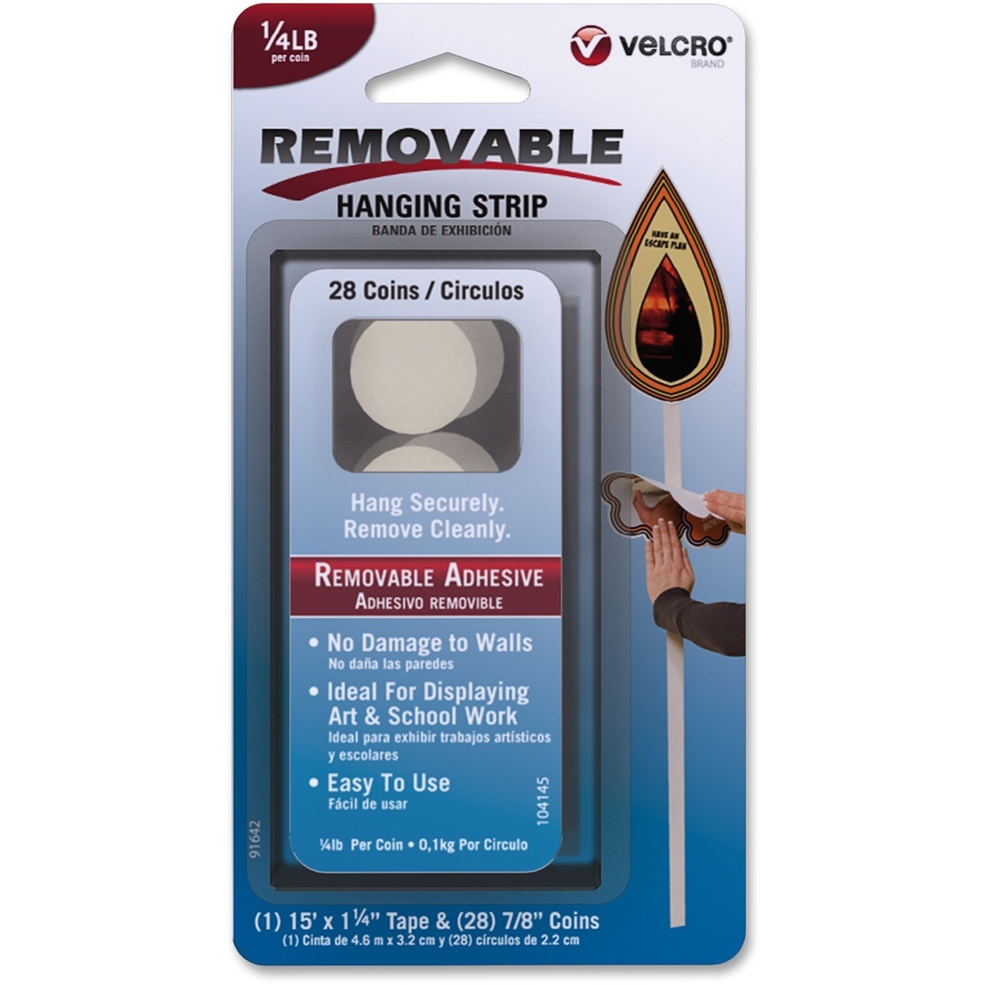 Velcro Removable Hang Strip/28 Coin .25lb 15ft Wht - Walmart.com