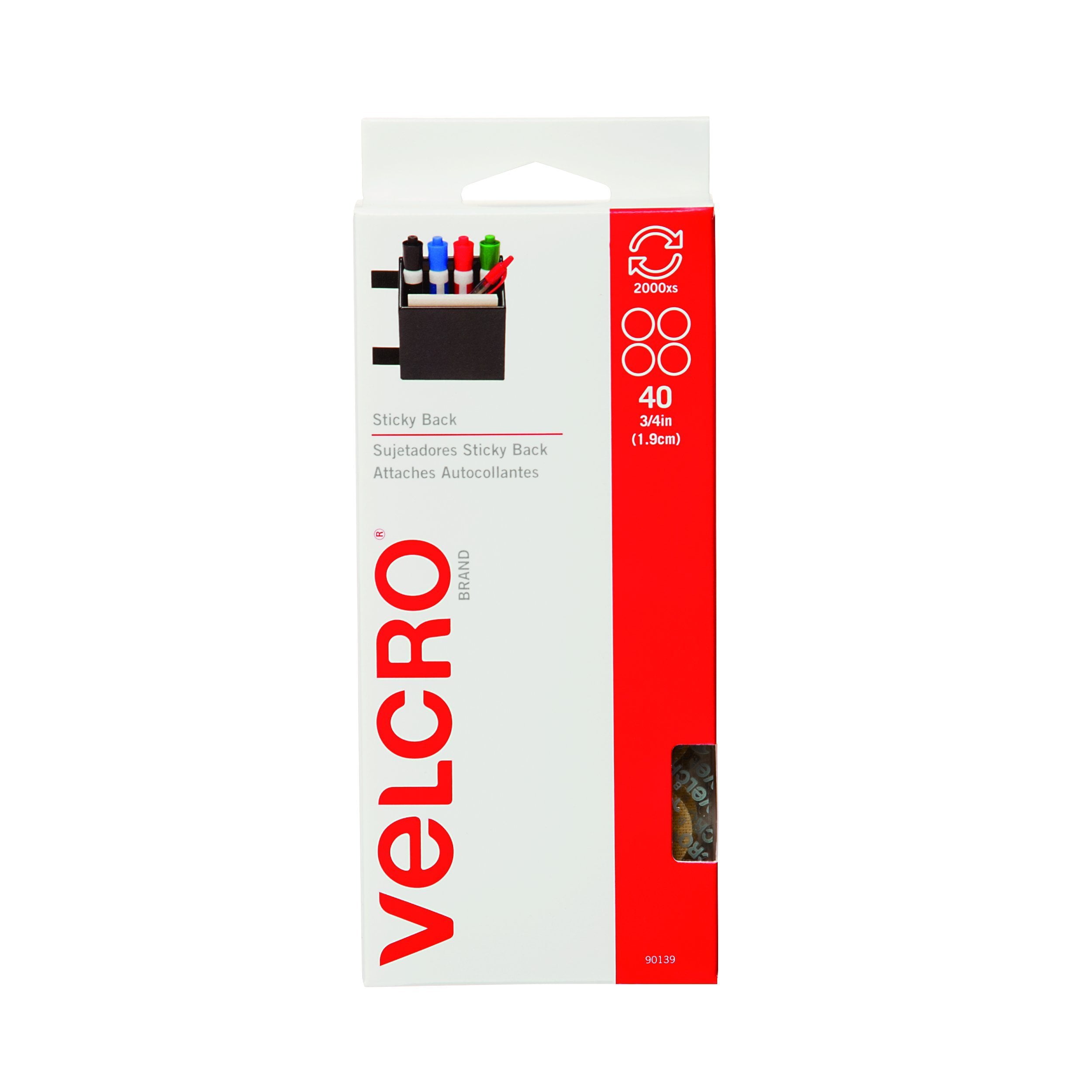 VELCRO Brand Hook and Loop Sticky Back Circles, 3/4 Inch, Pack of 40 ...