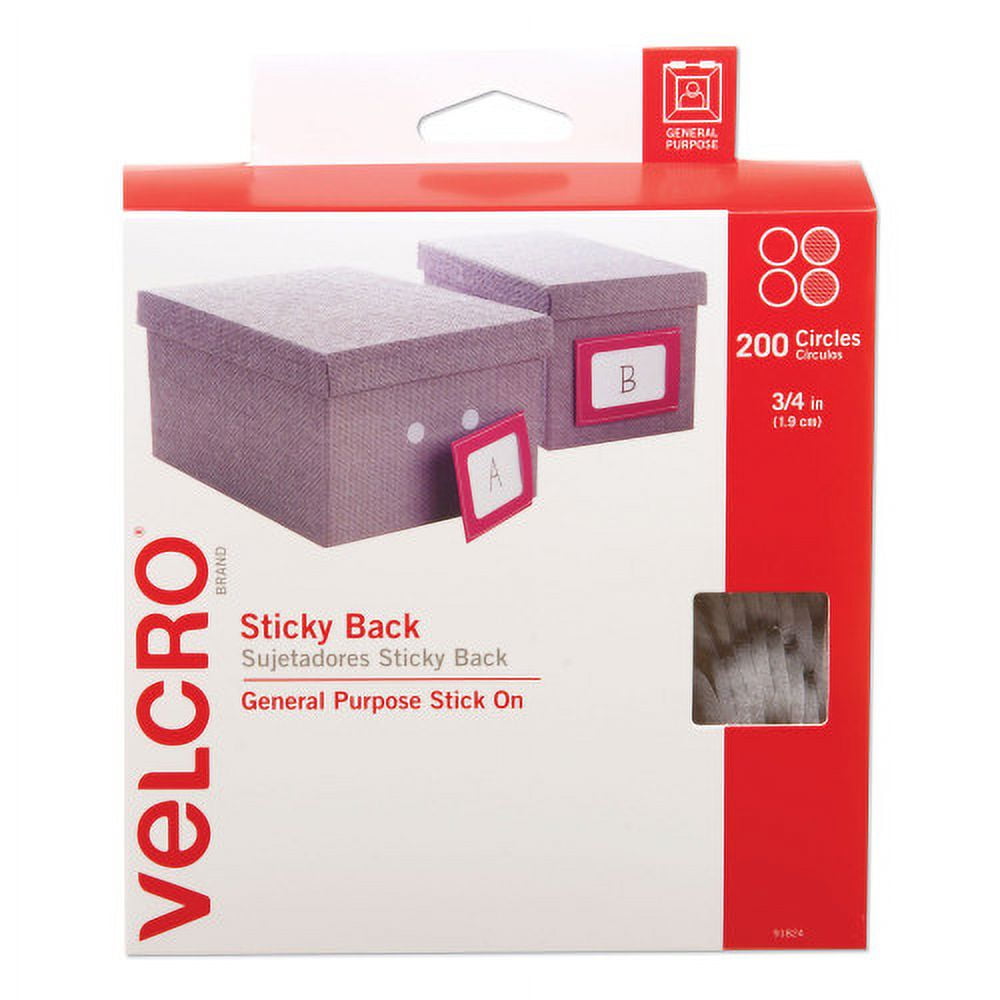 Velcro Sticky-Back Fasteners, Removable Adhesive, 0.75" dia, White, 200 ...