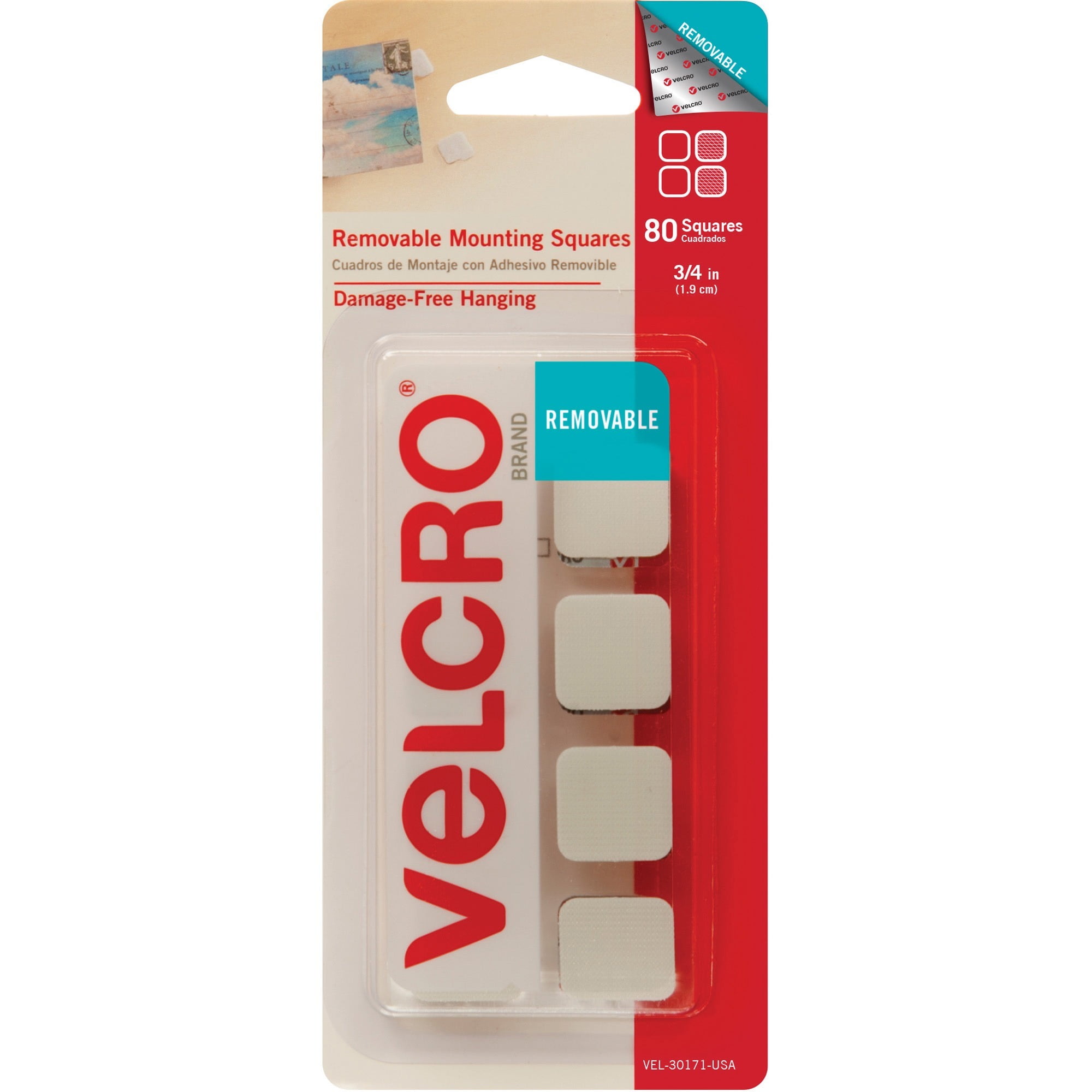 Velcro, Vek30171, Removable Mounting Tape, 80 Per Pack, White - Walmart.com