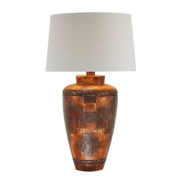 Veldt 31 Inch Hydrocal Table Lamp, Drum Shade, Indian Brick Design Urn ...