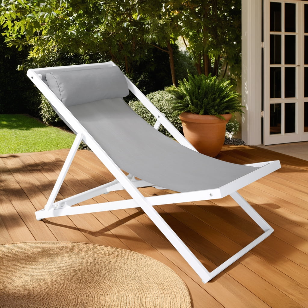 Velian Outdoor Patio Aluminum Deck Chair in White Powder Coated Finish ...