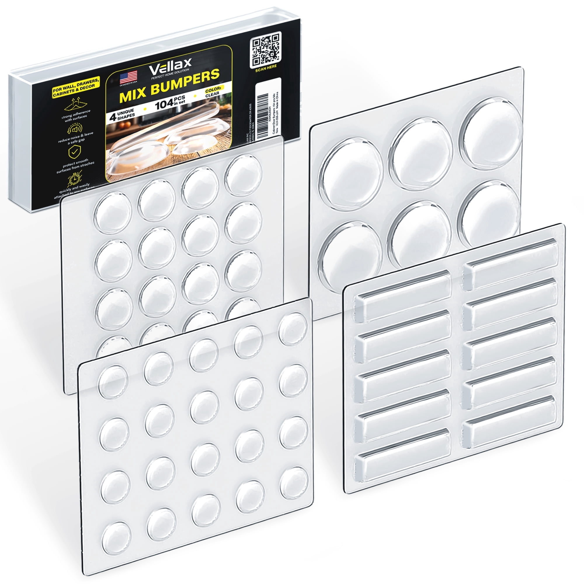 Vellax Cabinet Door Bumper 104-Piece Clear, Self-Adhesive Rubber Door ...