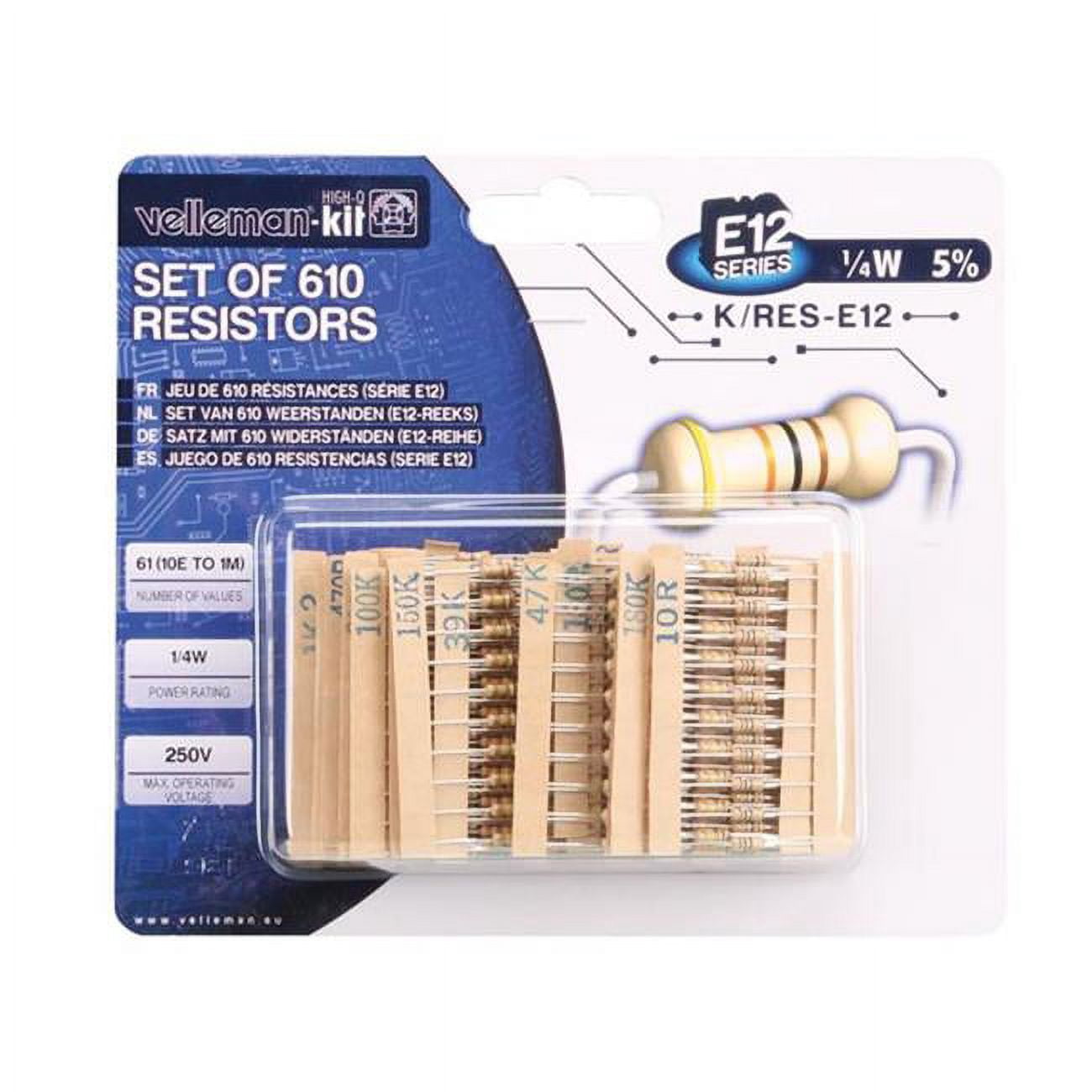 Velleman K-RES-E12 E12-Series Resistors - Pack of 610 - Walmart.com