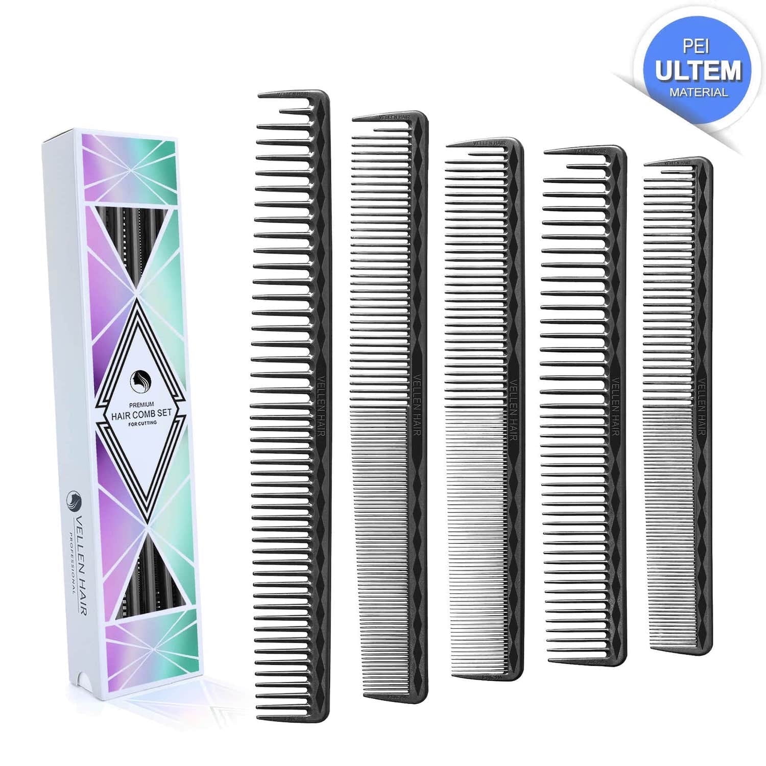 Vellen Hair Ultimate Cutting Combs 5 Different Sizes - Black - Walmart.com