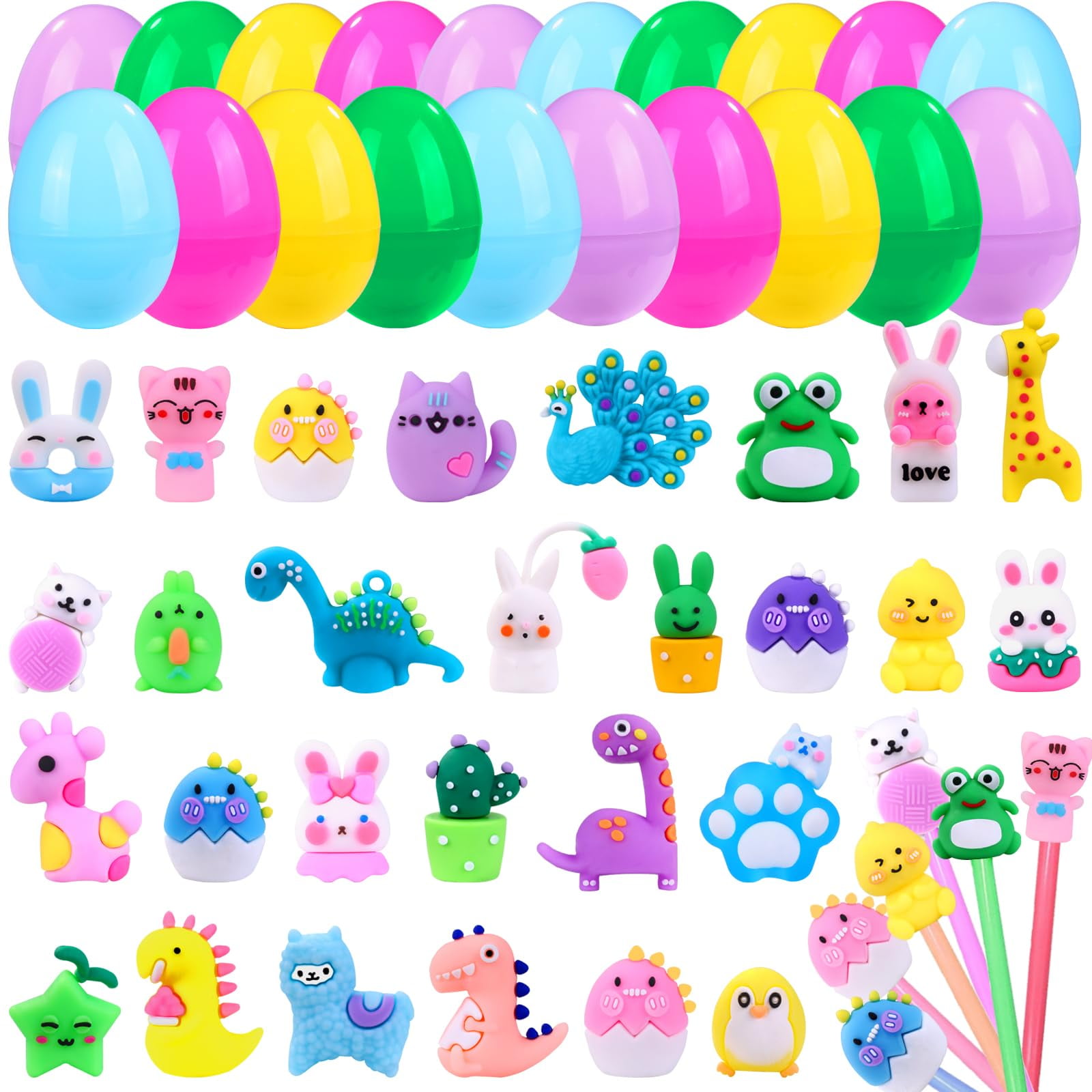 Vellibring 28Pack Prefilled Easter Eggs with Pencil Topper Erasers ...