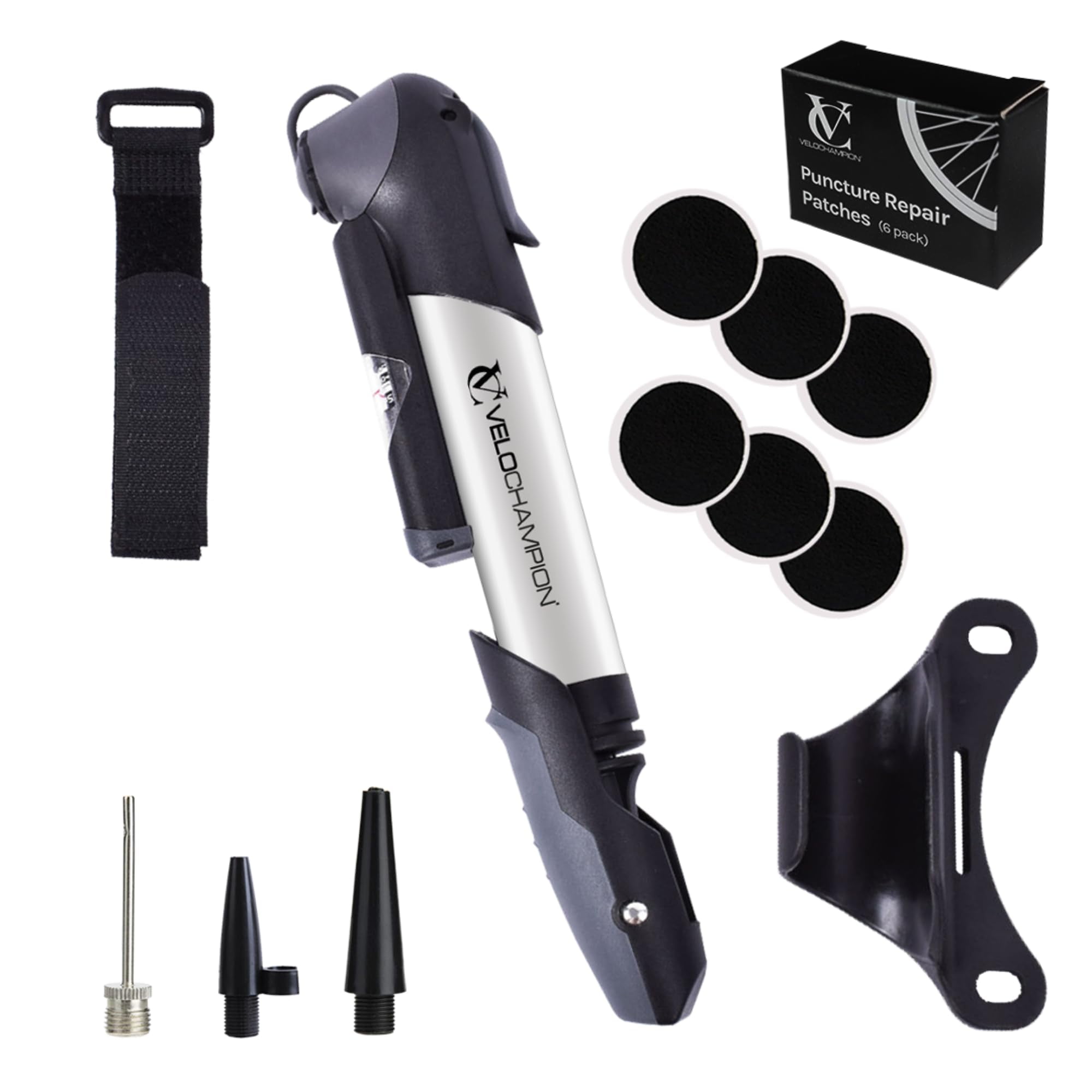 VeloChampion Alloy 9 Bike Pump with Pressure Gauge. Presta Schrader ...