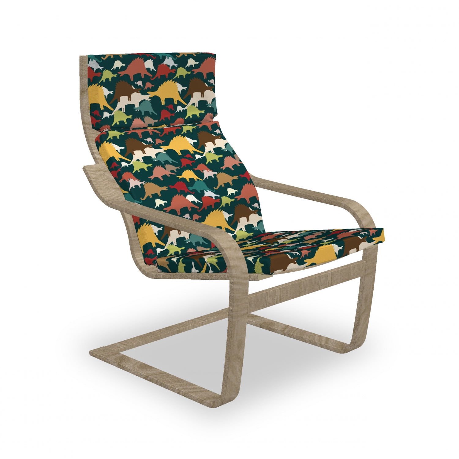 Velociraptor Armchair Pad and Slipcover, Cartoon Colorful Tyrannosaurus ...