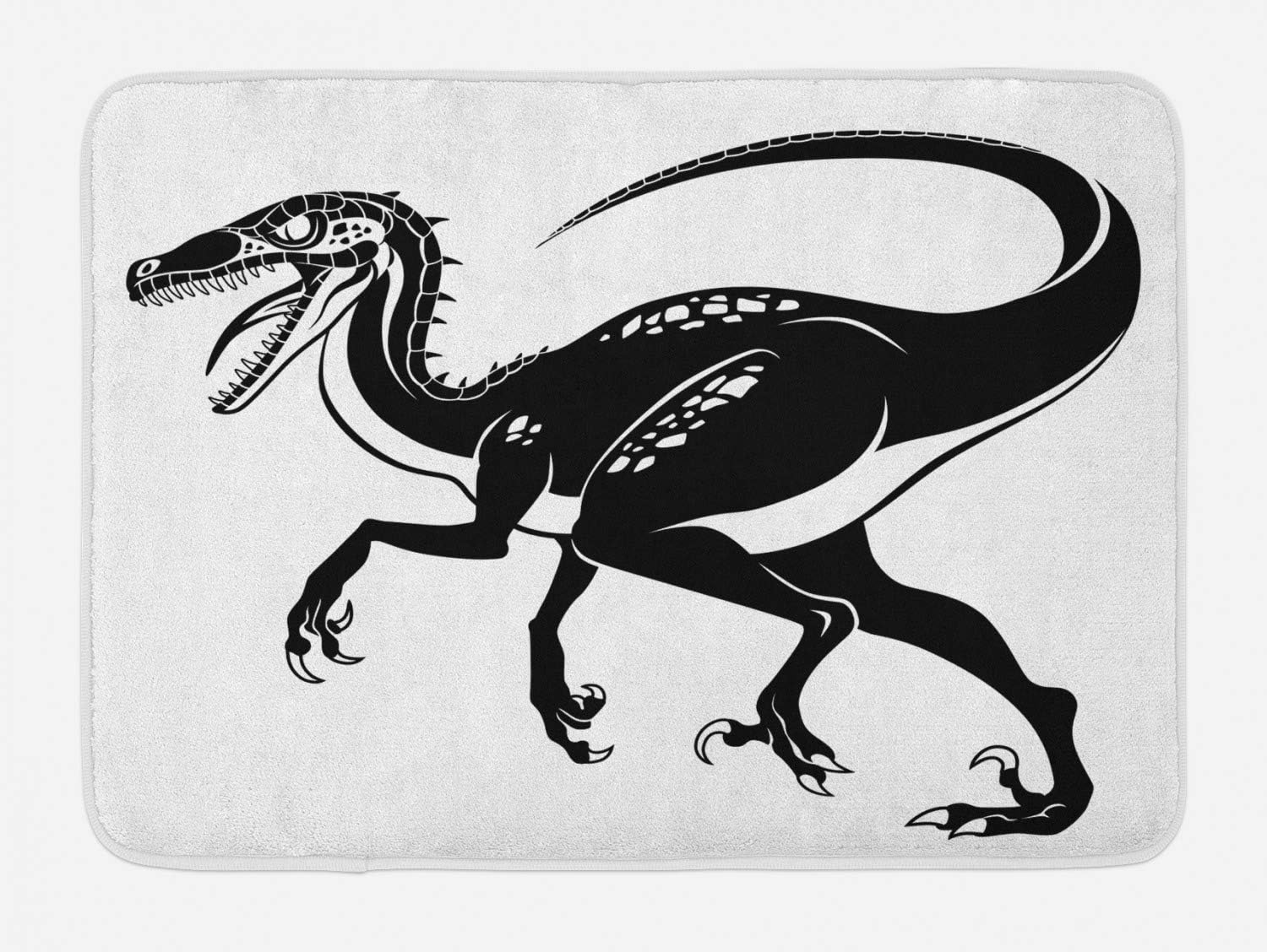 Velociraptor Bath Mat, Monochromatic Illustration of Carnivore Raptor ...
