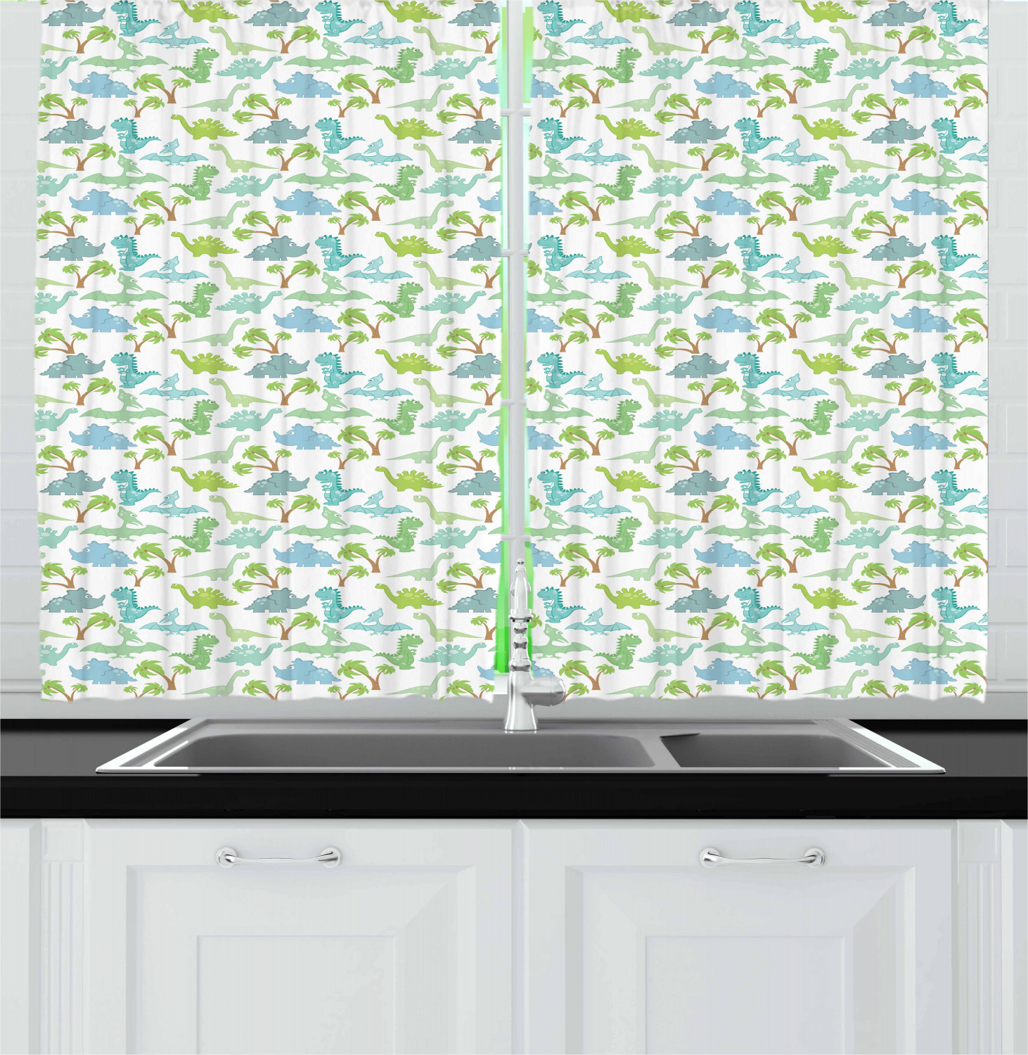 Velociraptor Curtains 2 Panels Set, Cute Baby Dinosaurs Cartoon ...
