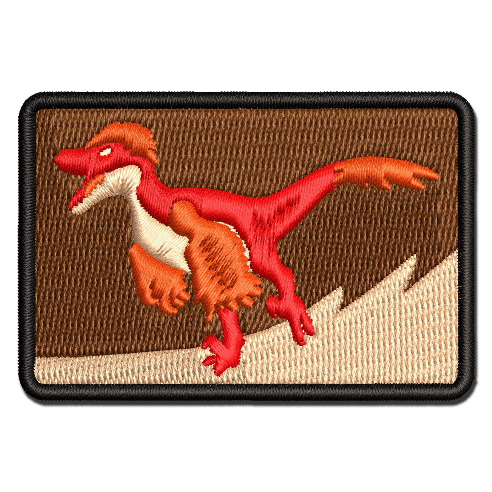 Velociraptor Dinosaur Running Applique Multi-Color Embroidered Iron-On Patch - 2.0 Inch Mini ...