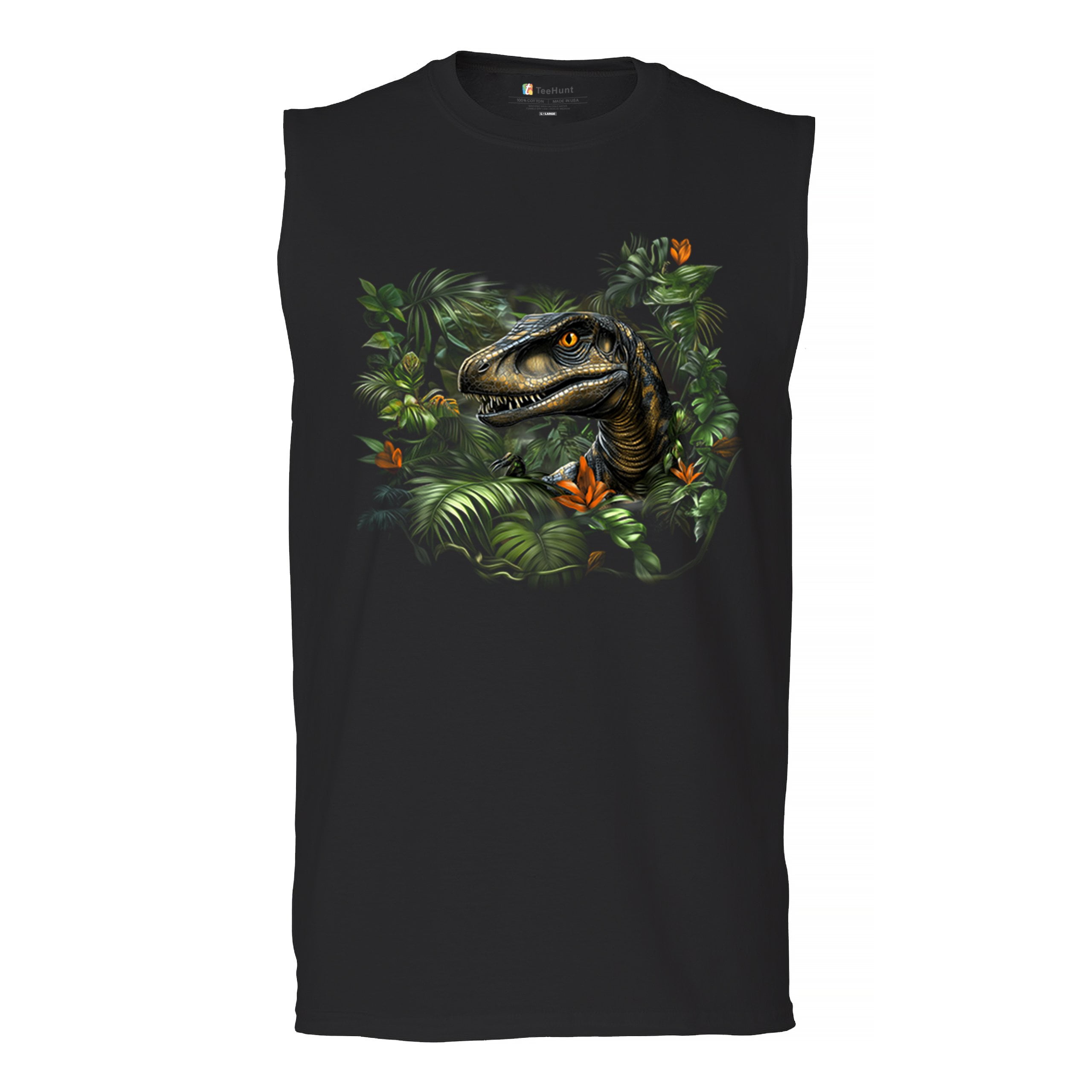 Velociraptor Jungle Muscle Shirt Dinosaur Hunter Jurassic Period Raptor ...