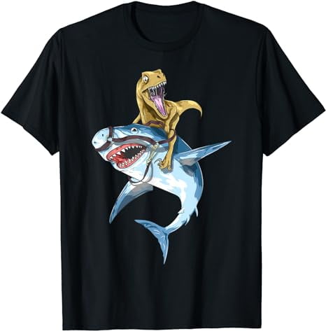Velociraptor Riding Shark Raptor Dinosaur Jawsome Kids Boys T-Shirt ...