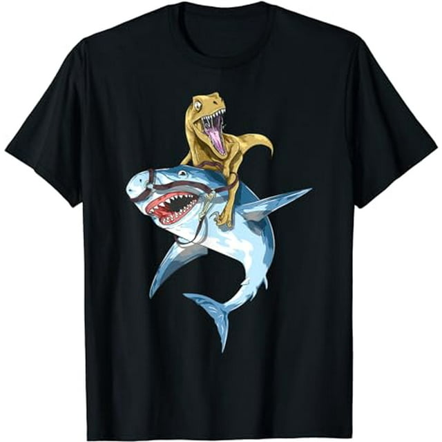 Velociraptor Riding Shark Raptor Dinosaur Jawsome Kids Boys T-Shirt ...