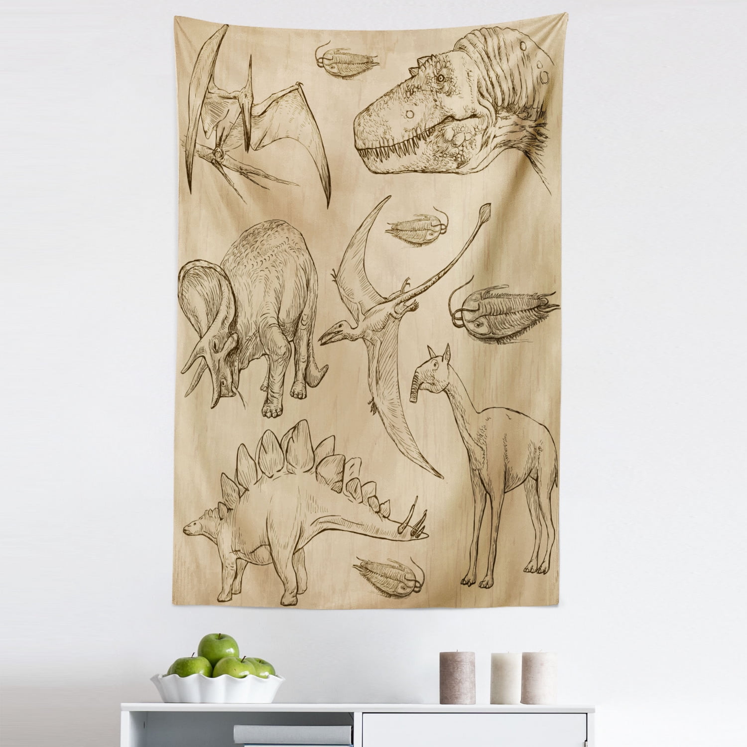 Velociraptor Tapestry, Vintage Sketch of Archaeological Medieval ...