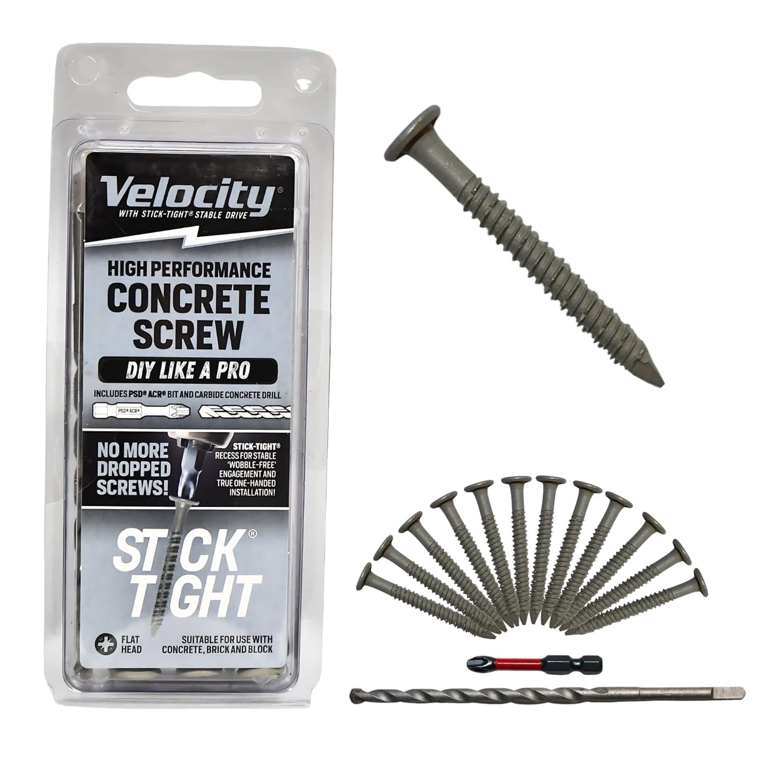 Velocity Concrete Screws Set, 12pcs, PSD ACR Drive Bit, Carbide Drill ...
