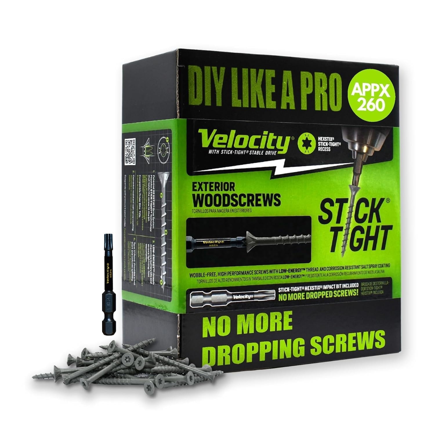 Velocity Exterior Wood Screws with HEXSTIX Bits, T20 Torx & Storage ...