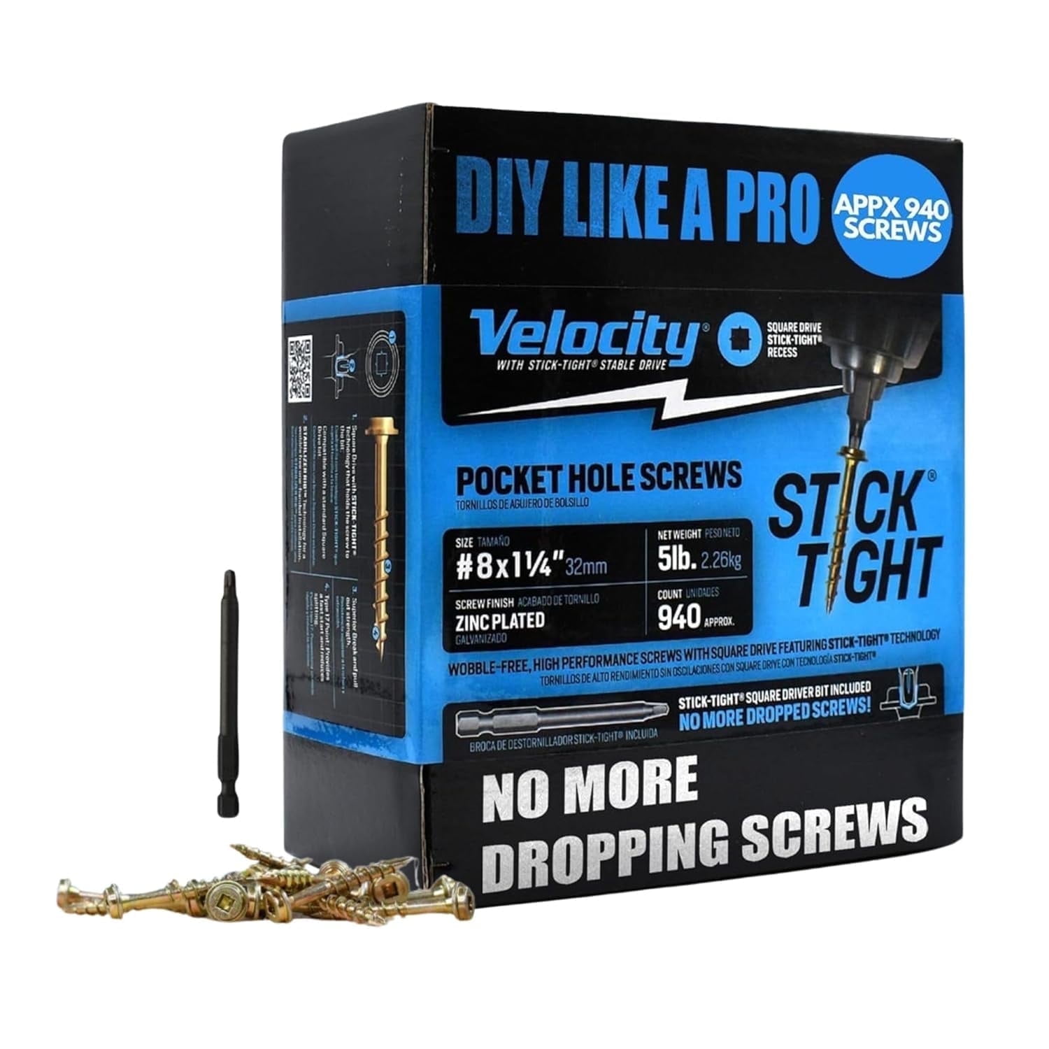 Velocity Pocket Hole Wood Screws, Washer Head with Square Drive & 3 ...